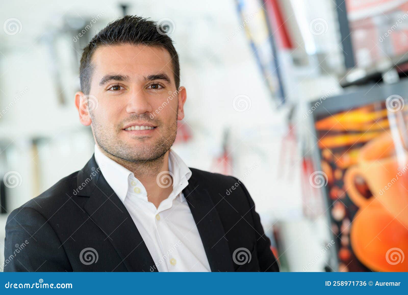 Portrait Male Customer Standing by Coffee Vending Machine Stock Photo ...