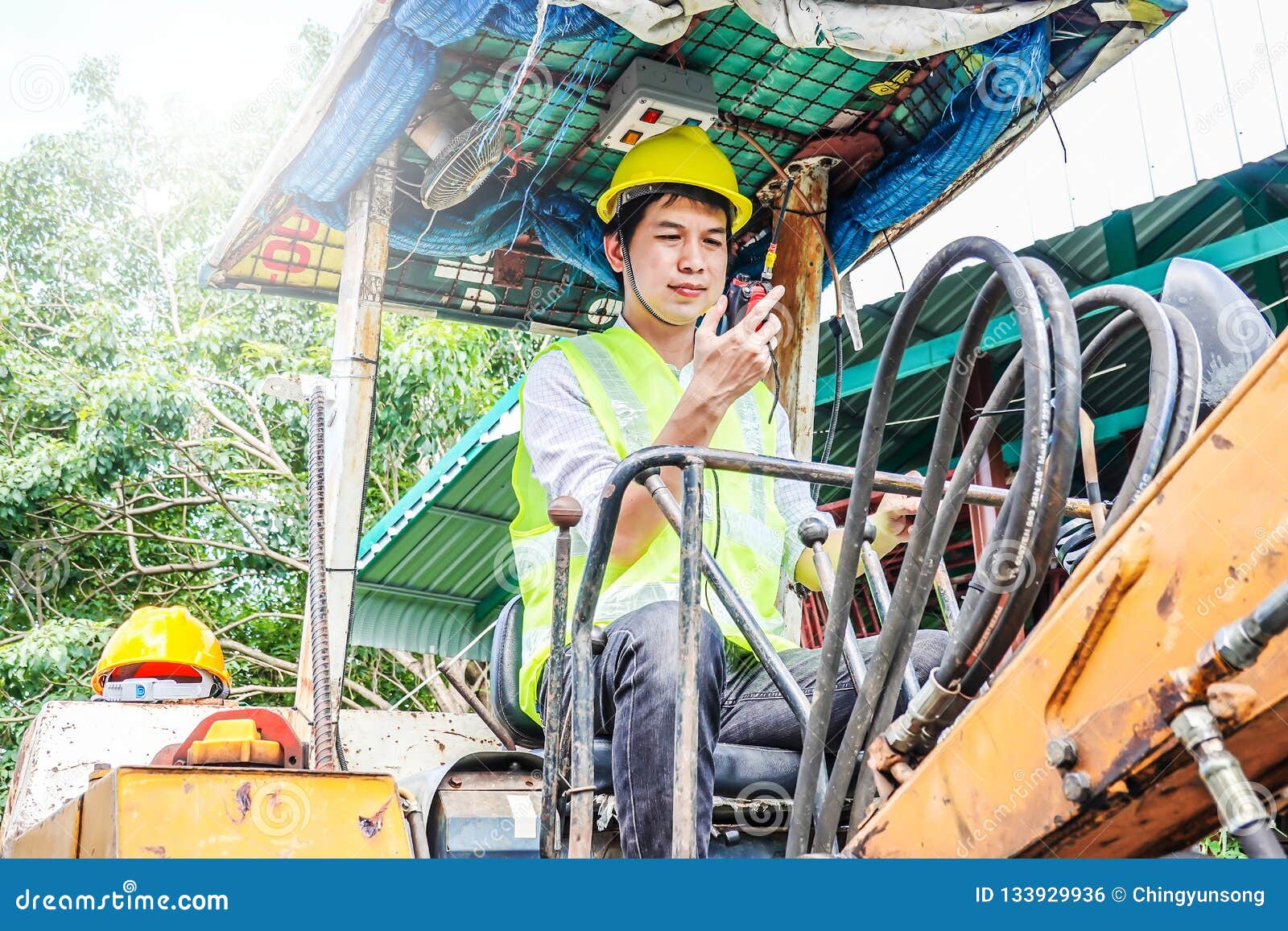 Portrait of a Male Developer Sitting Operator Driving Excavator and ...