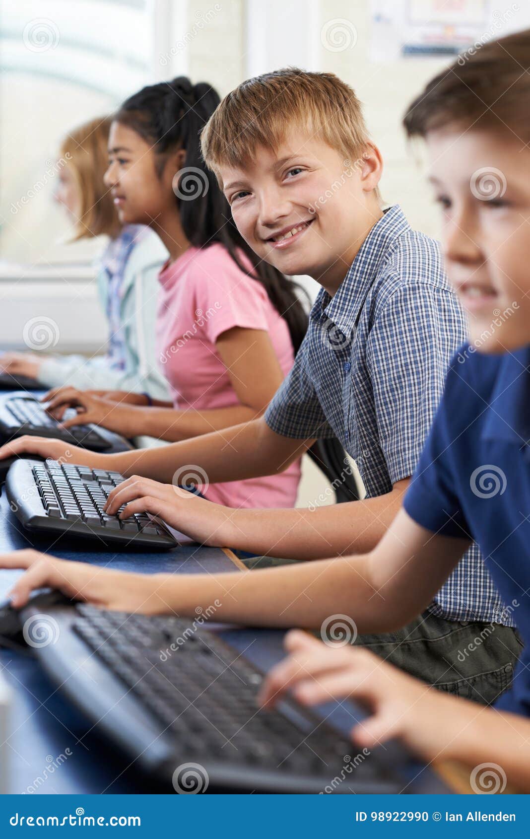 Portrait of Male Elementary Pupil in Computer Class Stock Photo - Image ...