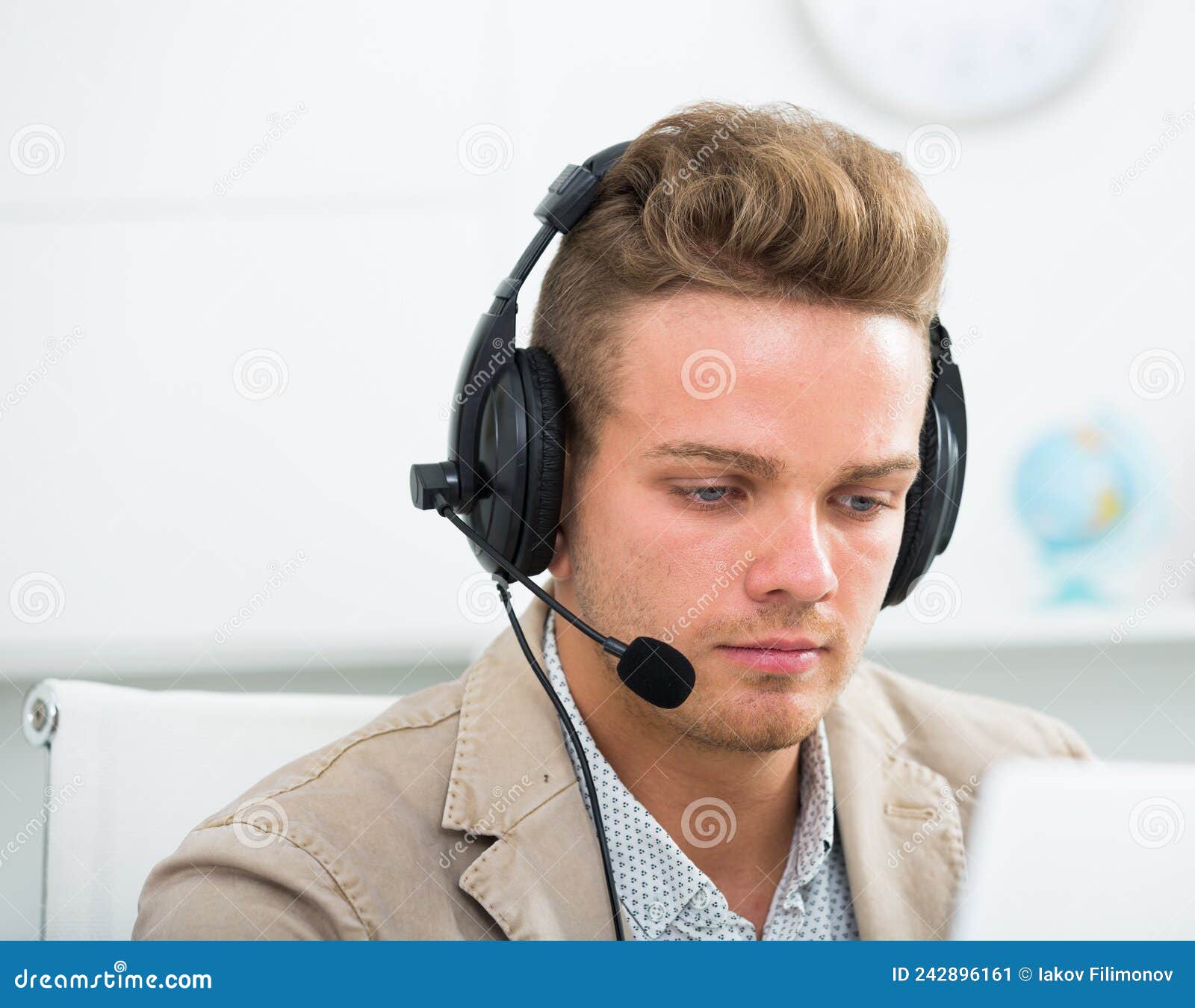 Portrait of Male Employee with Headset Stock Image - Image of business ...