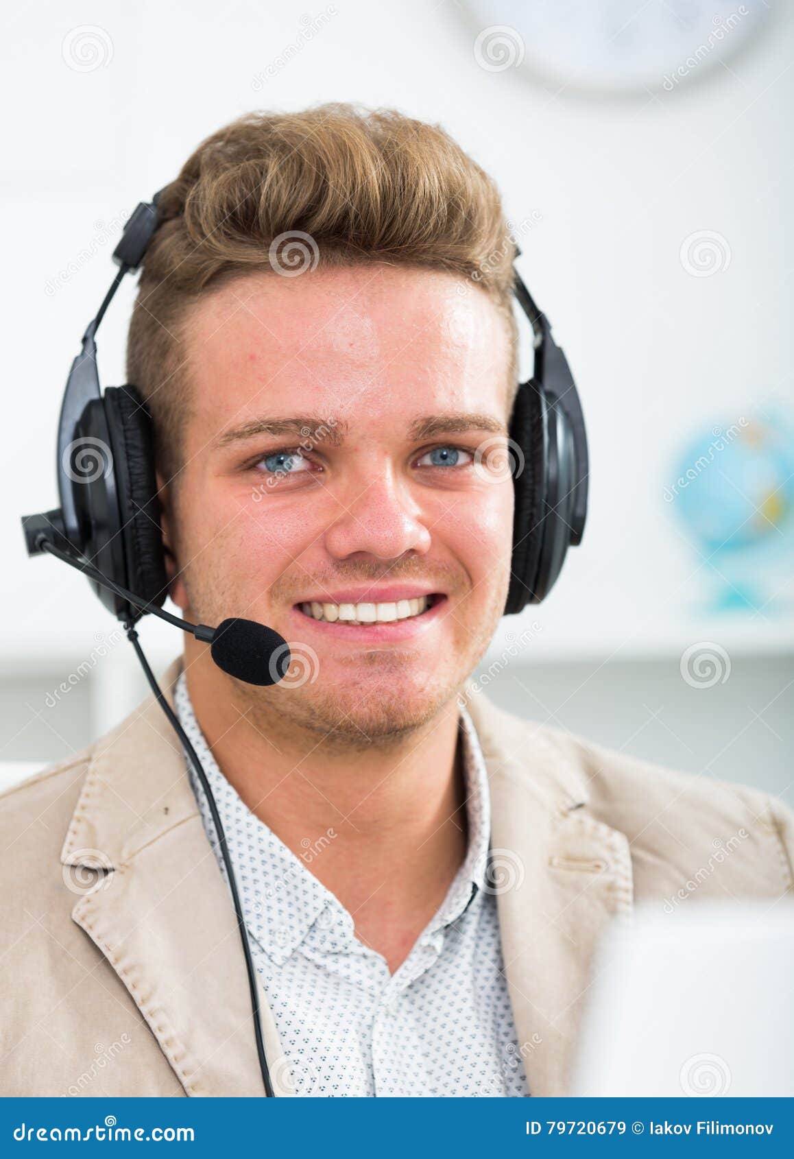 Portrait of Male Employee with Headset Stock Image - Image of ...