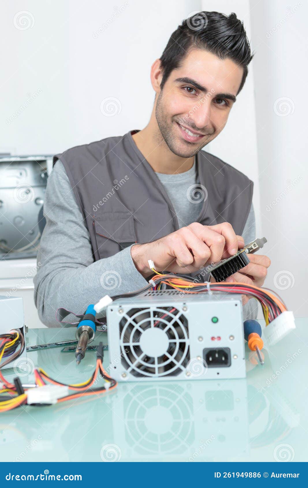 Portrait Male Engineer Disassembling Cpu Stock Photo - Image of ...