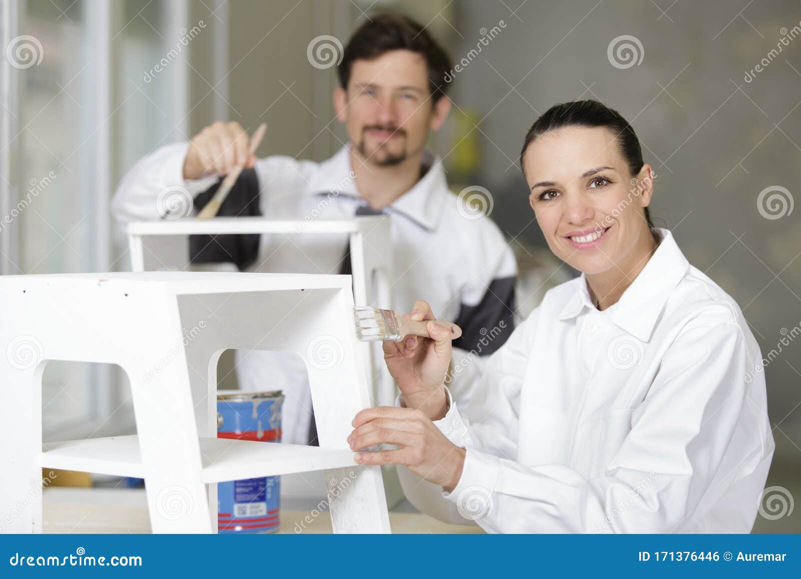 Portrait Male and Female Decorating Team Stock Photo - Image of adult ...