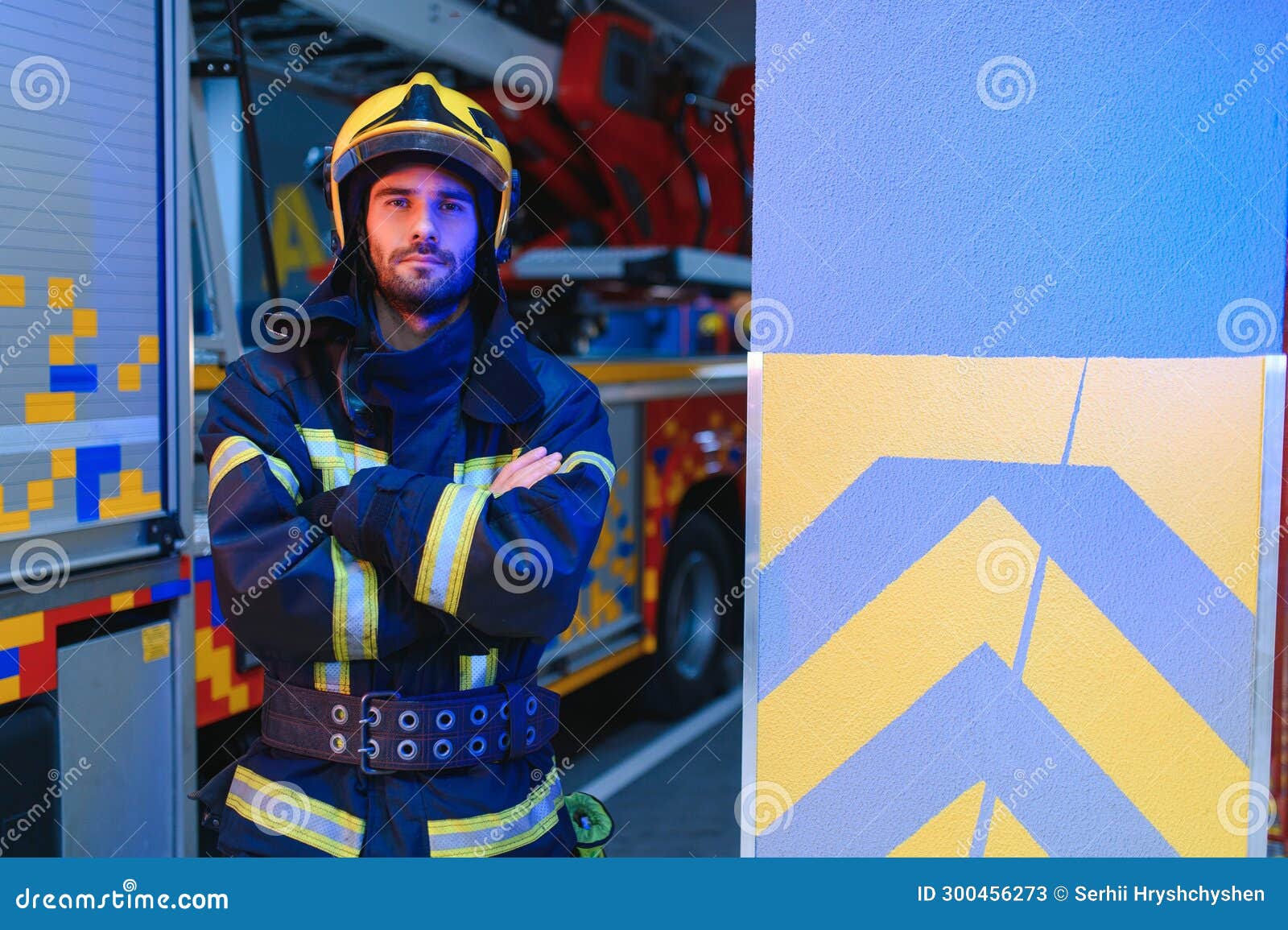 Portrait of Male Firefighter in Uniform at Fire Station Stock Image ...