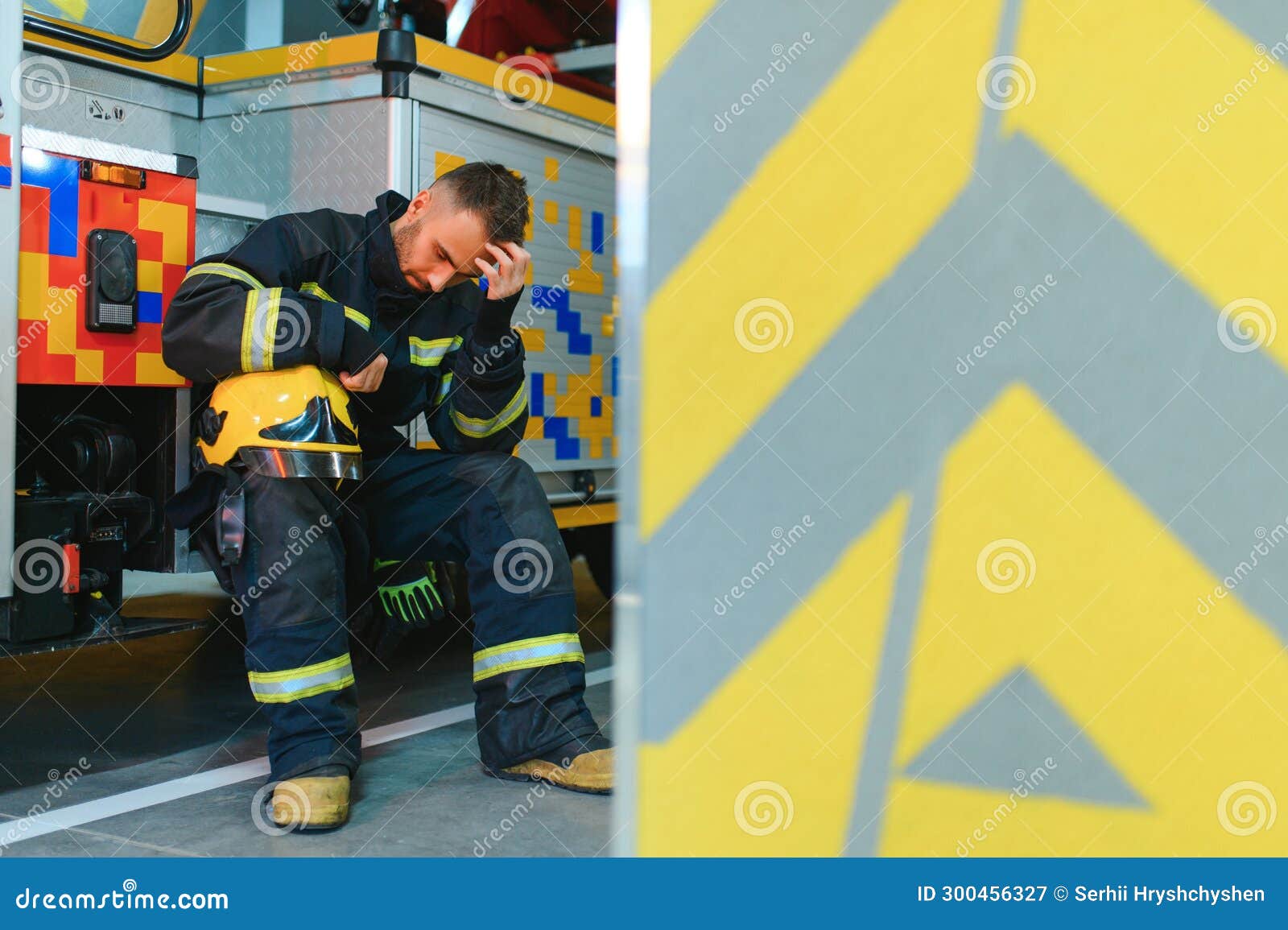Portrait of Male Firefighter in Uniform at Fire Station Stock Image ...