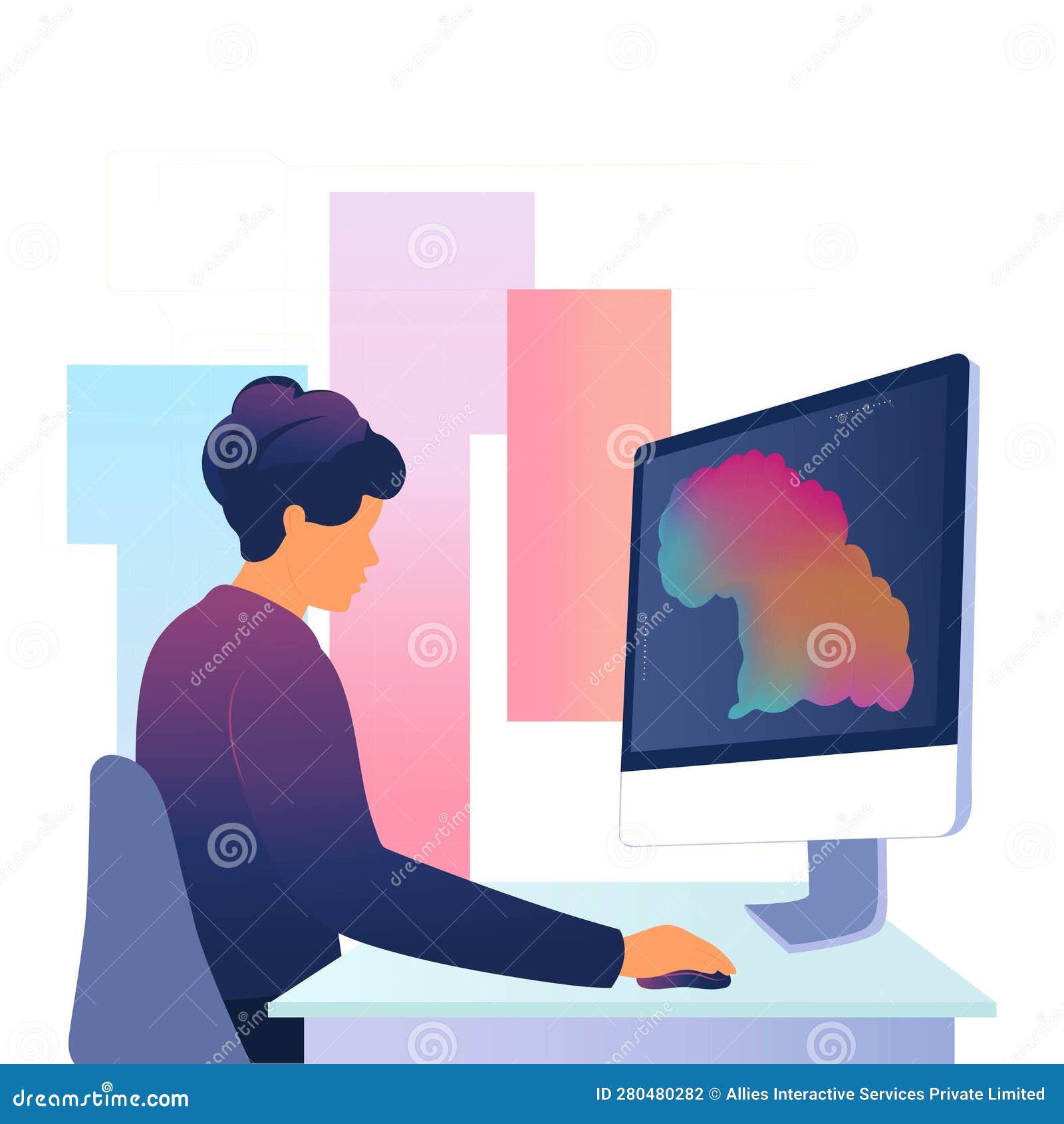 Portrait of Male Graphic Designer Working on Computer at Workplace and ...