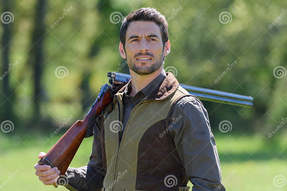 Portrait male hunter stock image. Image of knife, camouflage - 309328921