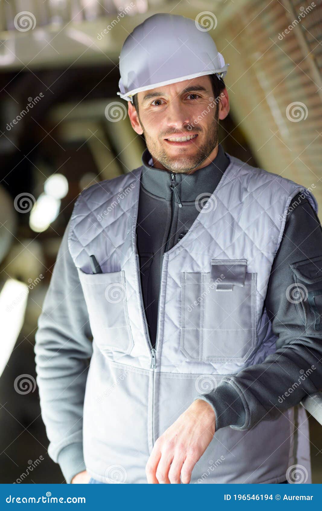 Portrait Male Laborer Posing Smiling Stock Photo - Image of businessman ...