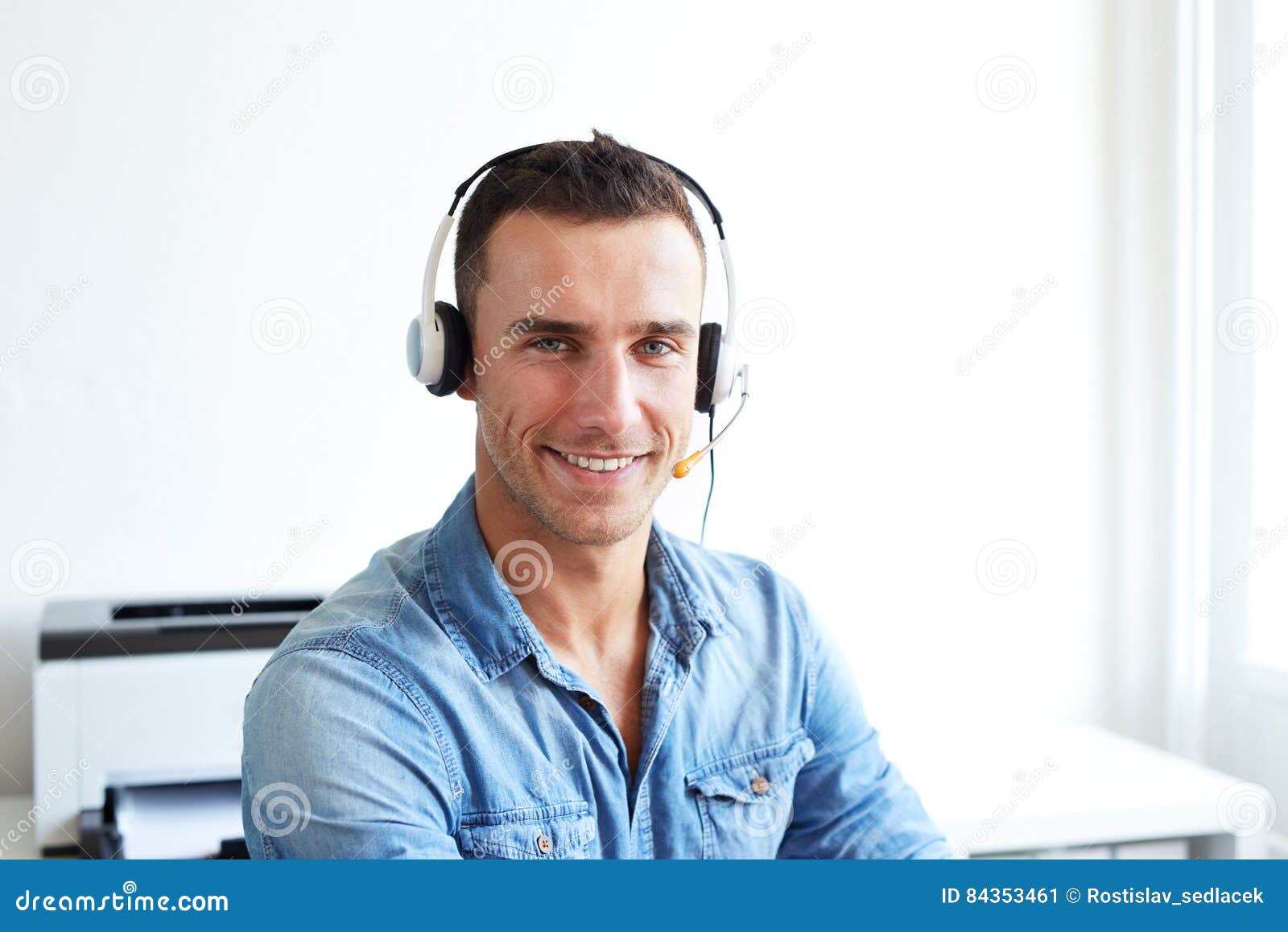 Portrait of Male Operator with Headset Stock Image - Image of friendly ...