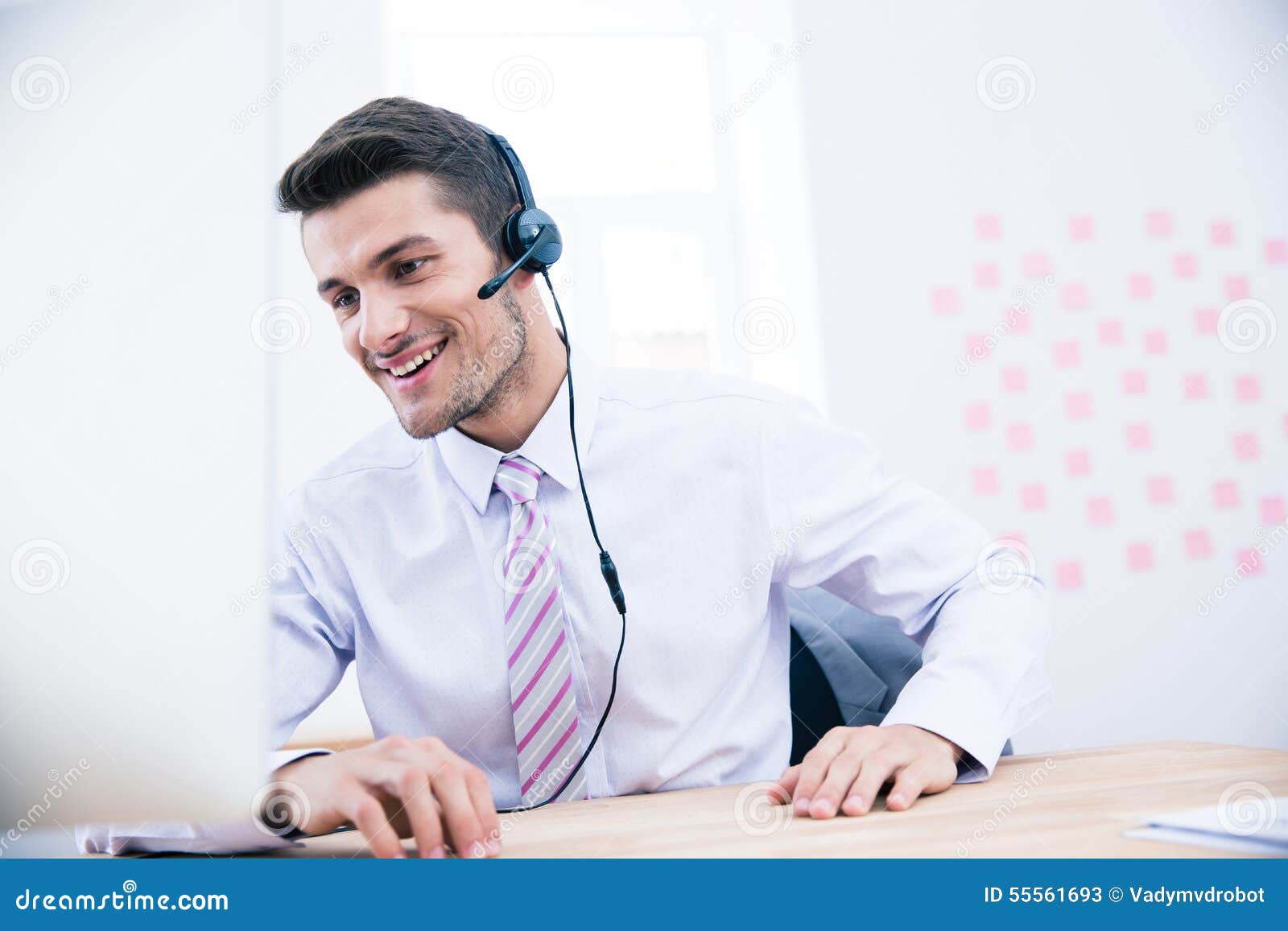 Portrait of a Male Operator with Headset Stock Image - Image of office ...