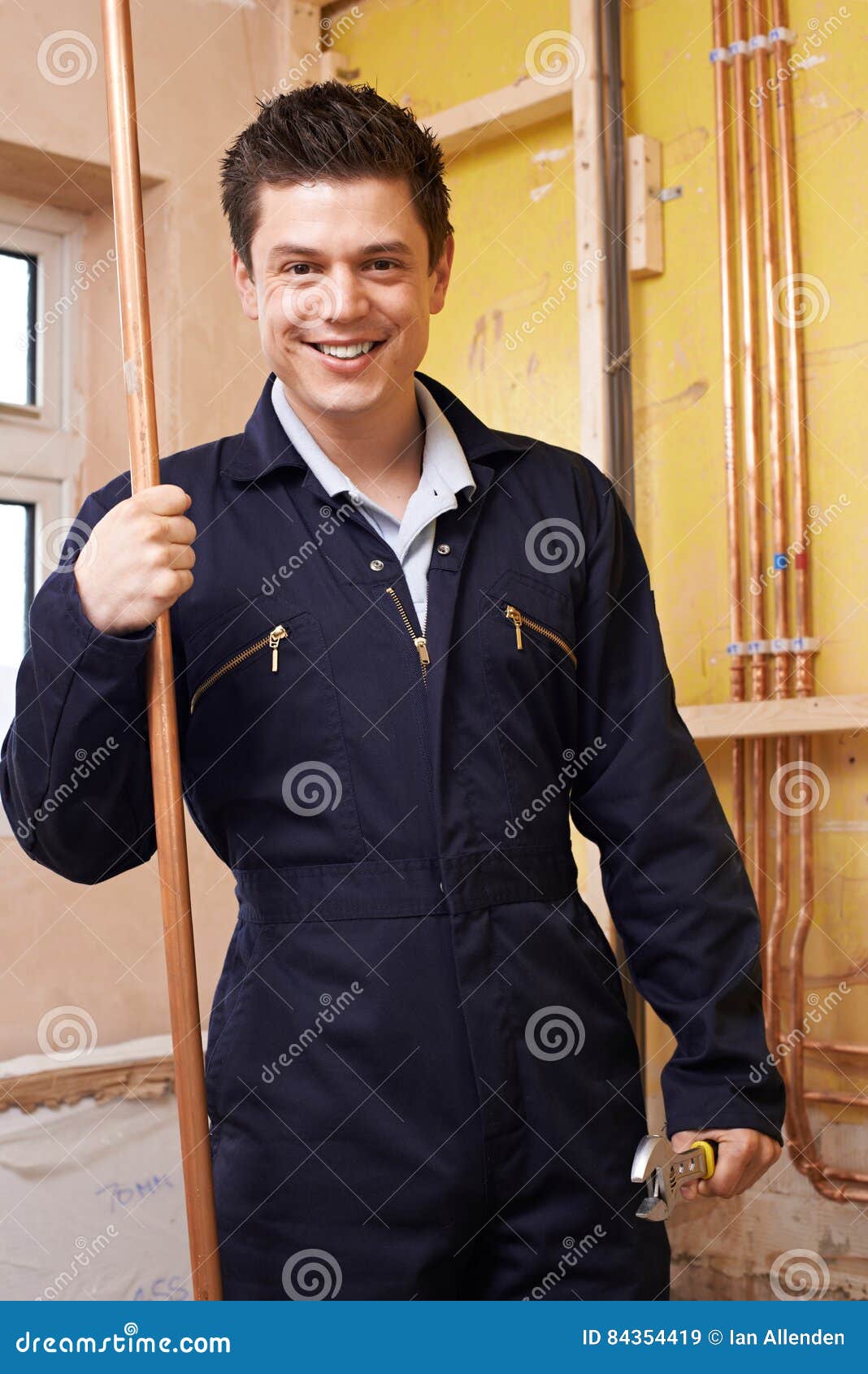 Portrait of Male Plumber Working in House Stock Image - Image of ...