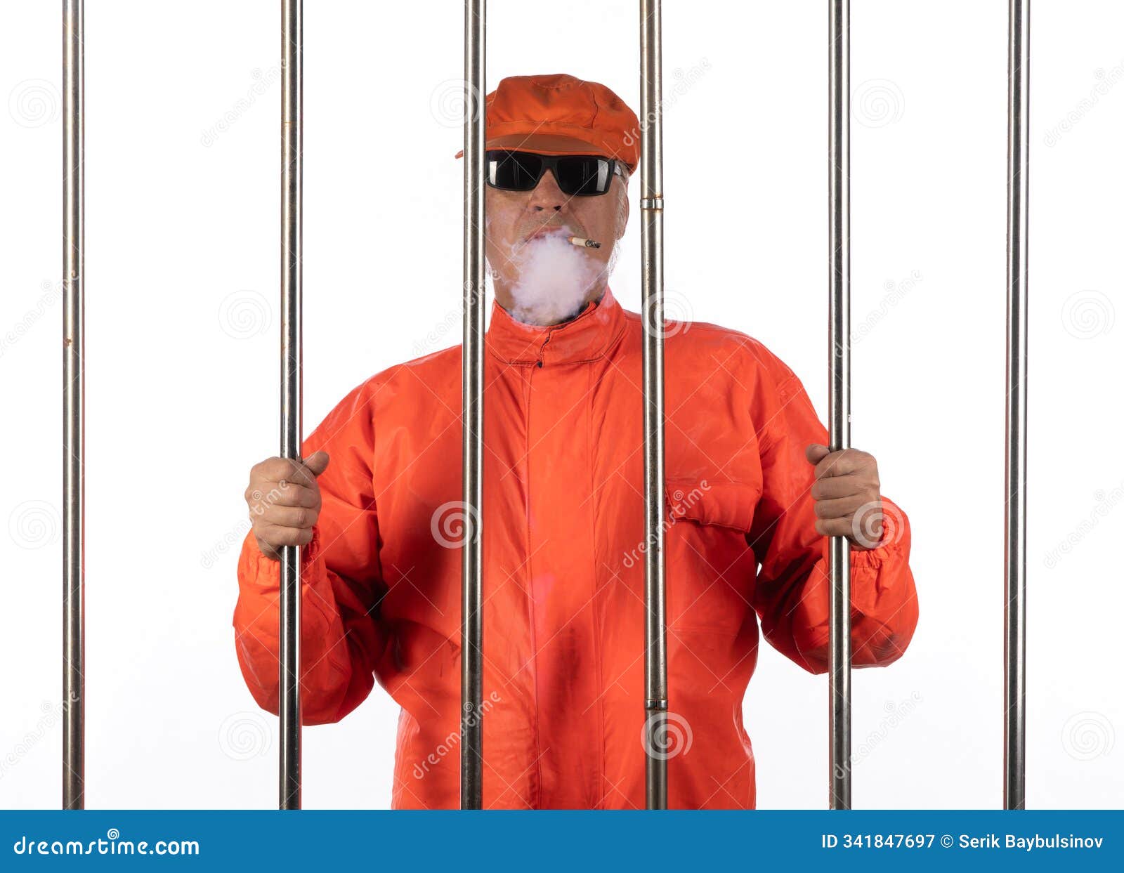 Portrait of a Male Prisoner Behind Bars on White Backgroundt Stock ...