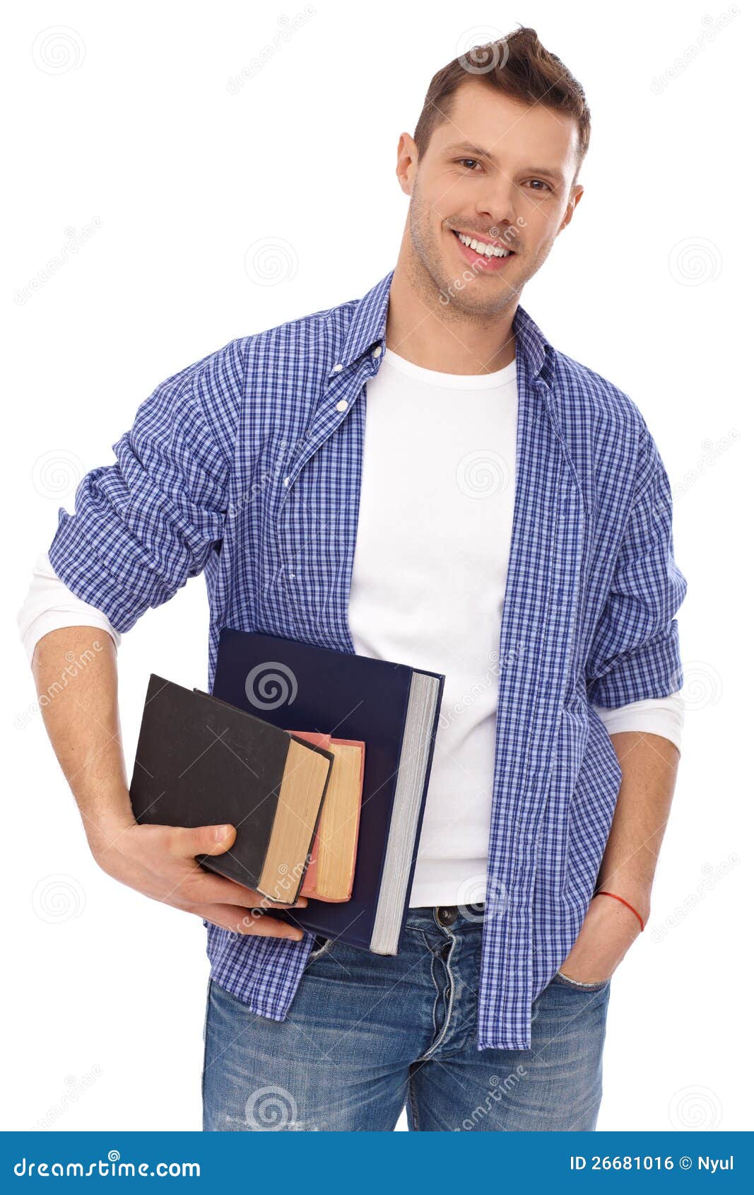 Portrait of Male Student with Books Smiling Stock Photo - Image of ...