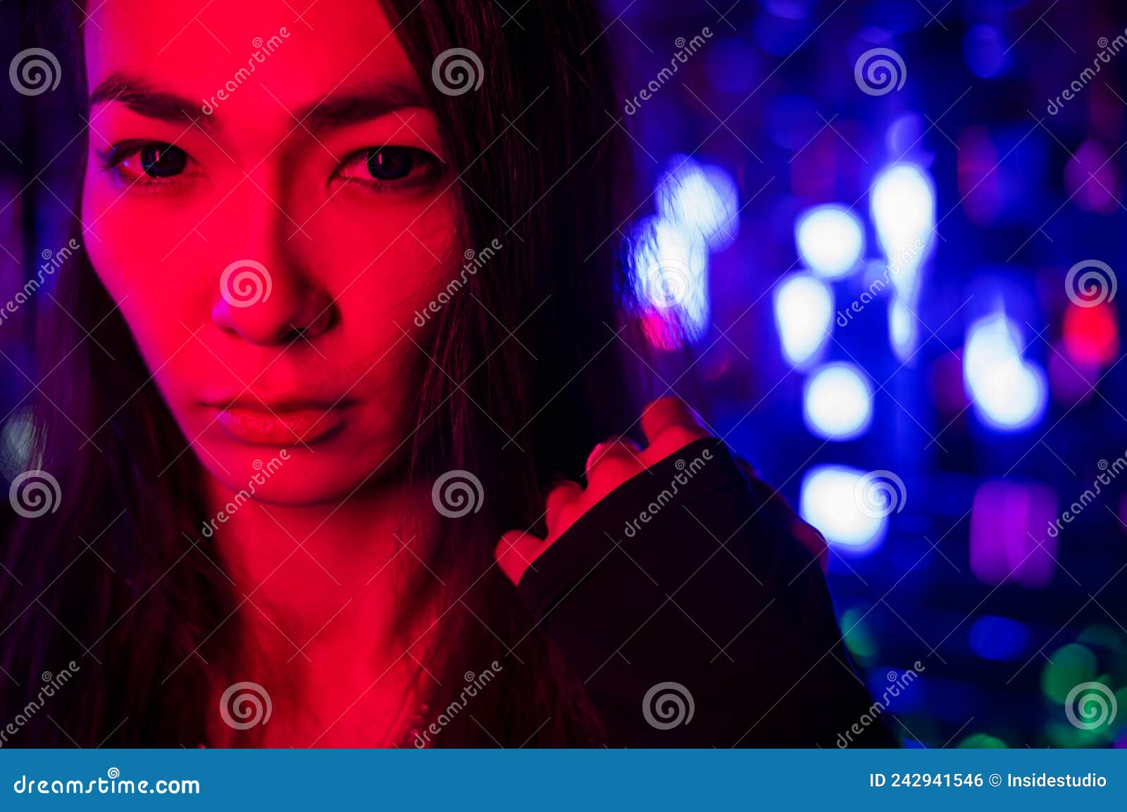 Portrait of a Male Transgender Model in Neon Light. Stock Photo - Image ...
