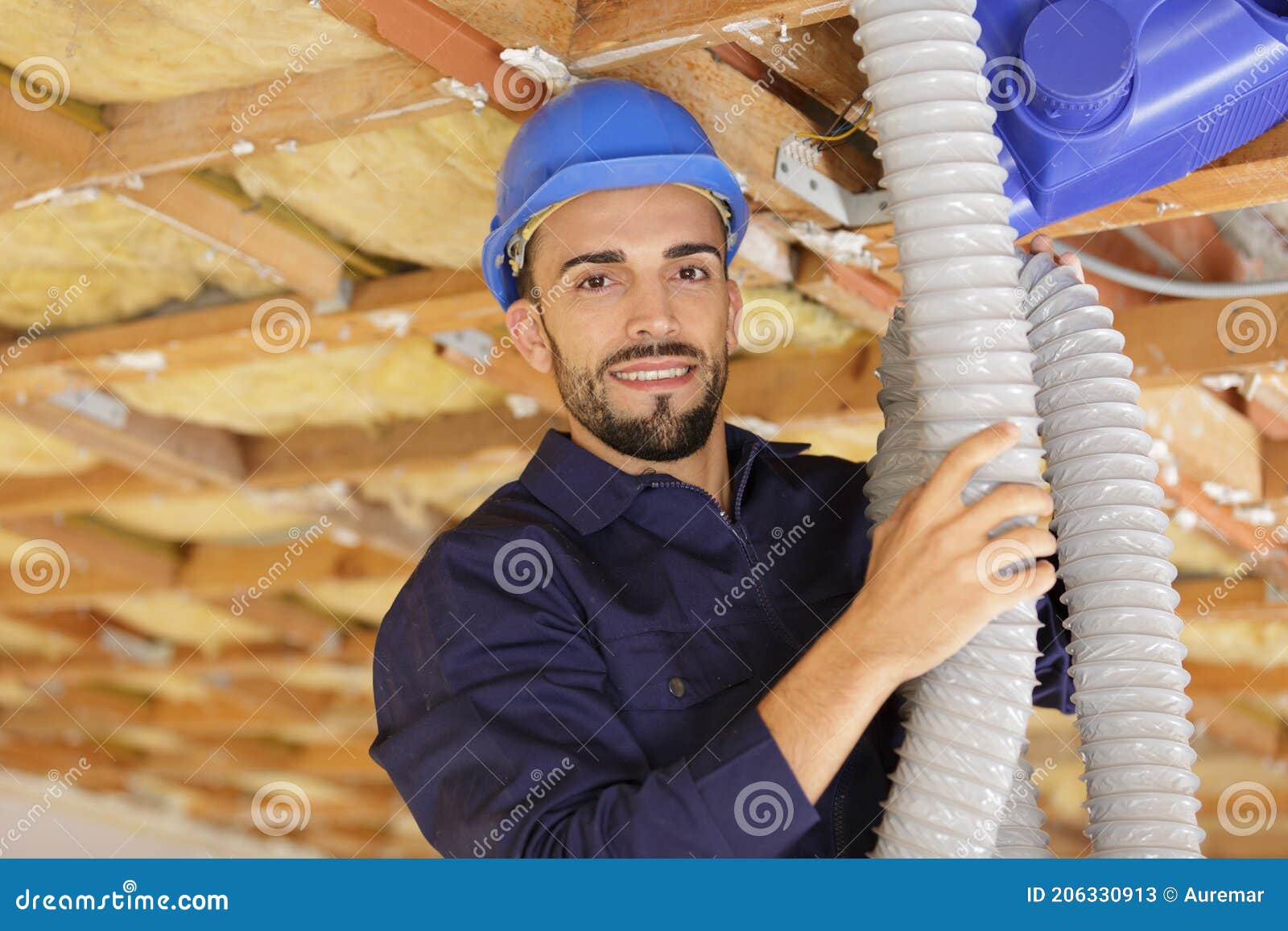 Portrait Male Worker Installing Air Conditioning Unit Stock Image ...
