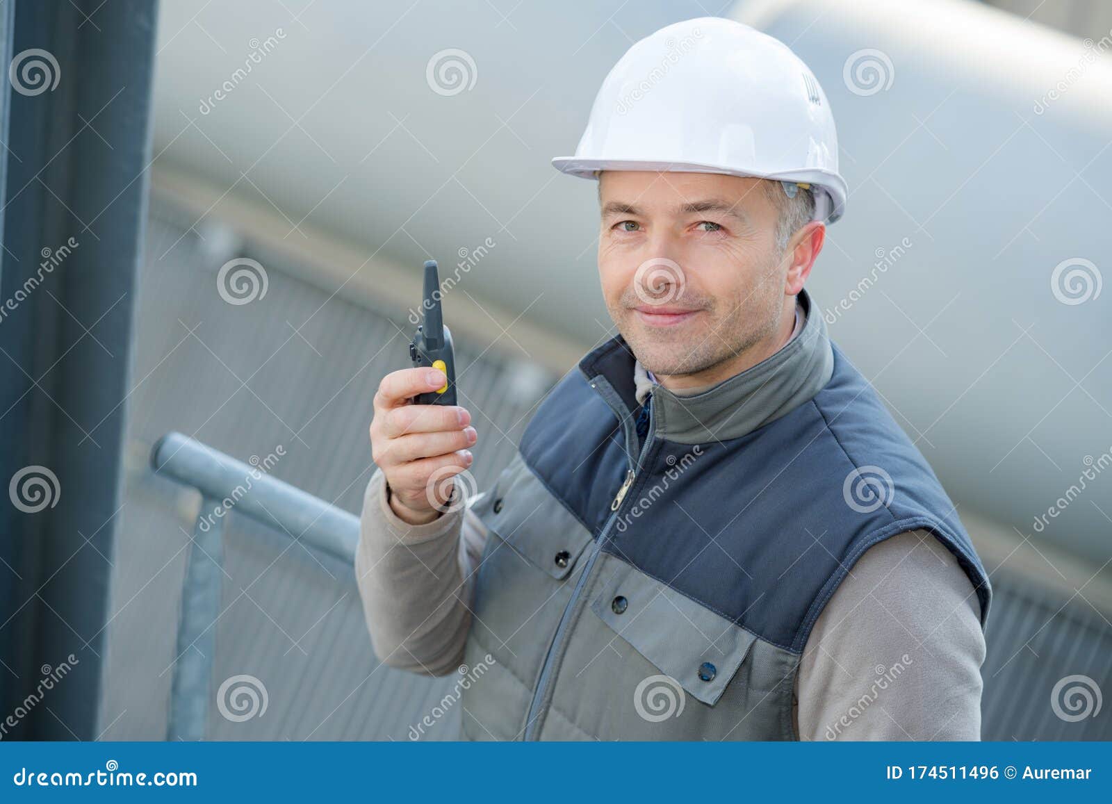 Portrait Male Worker Using Walkie-talkie Stock Photo - Image of adult ...