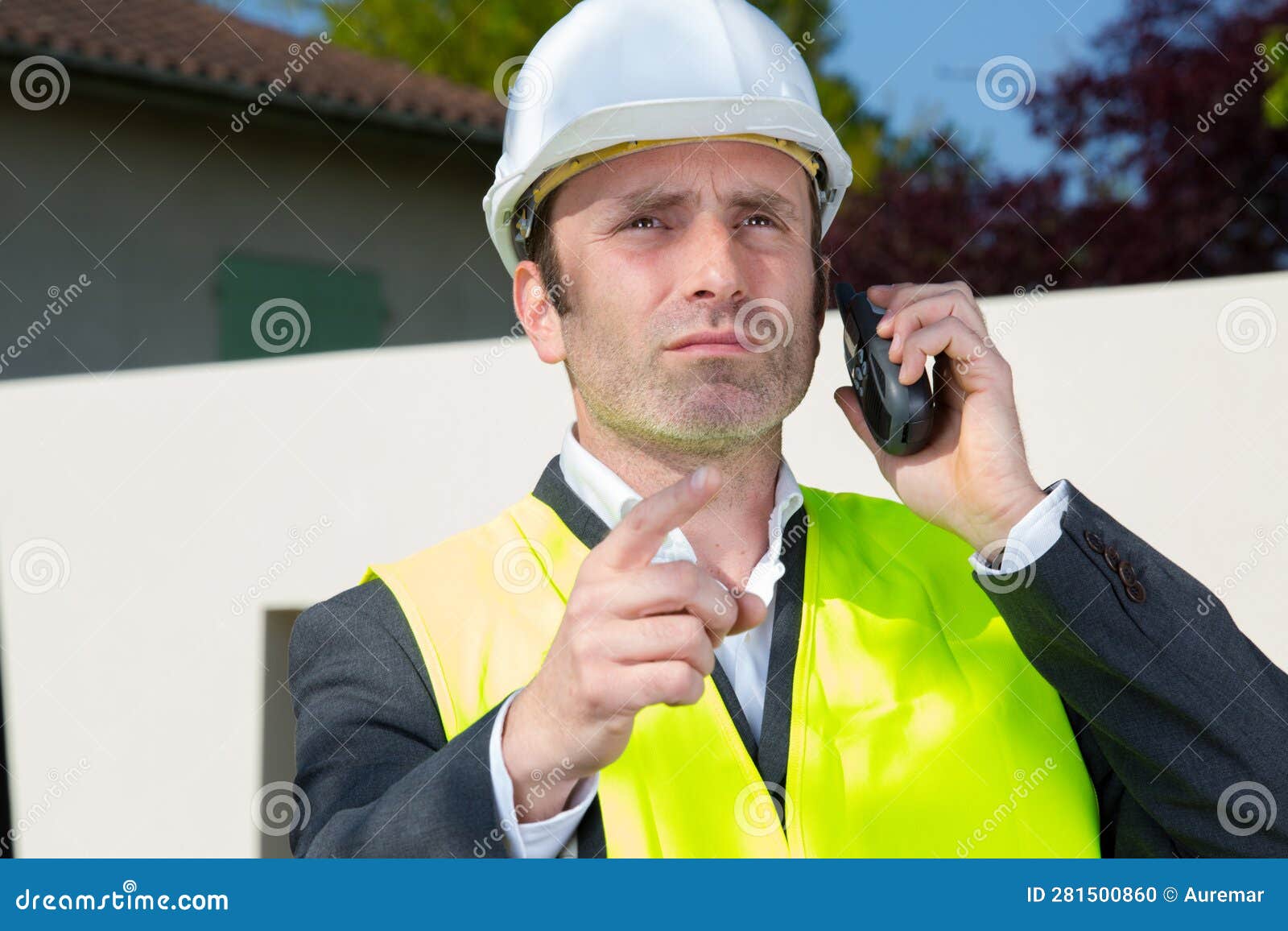 Portrait Male Worker Using Walkie-talkie Stock Photo - Image of ...