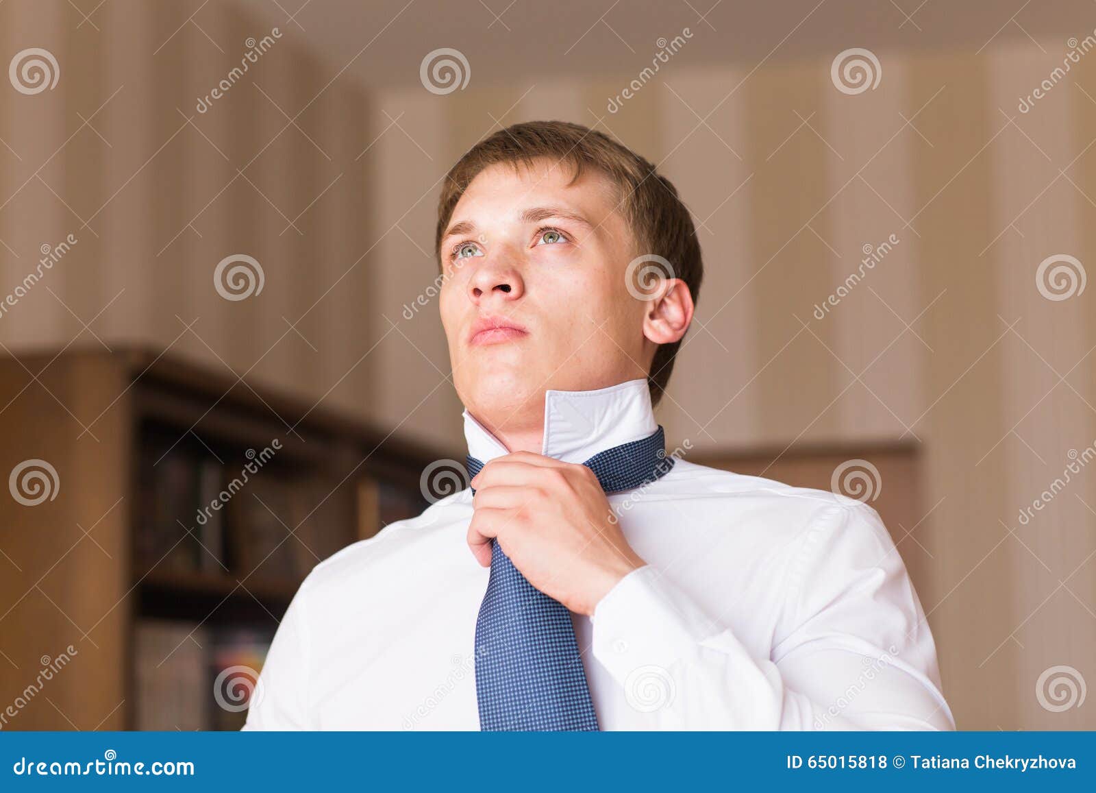 Portrait of a Man Adjusting His Shirt and Tie Stock Photo - Image of ...