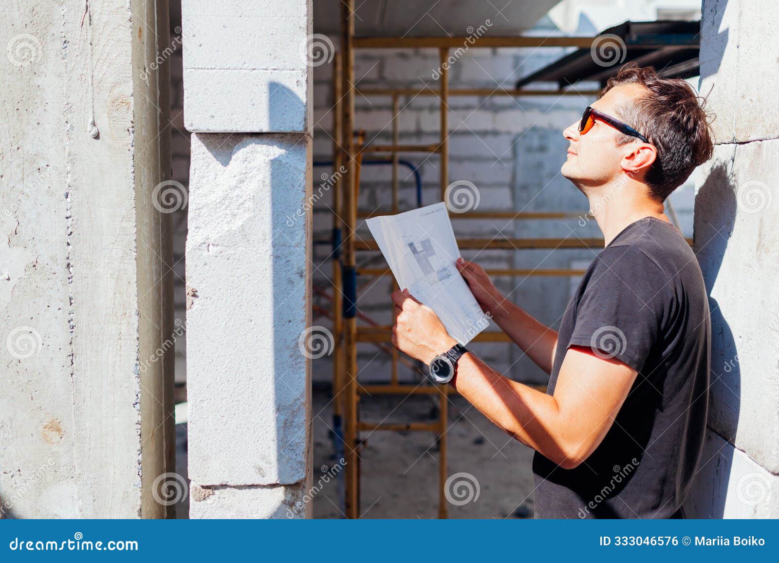 Portrait of Man Architect Engineer Checking House Under Construction ...