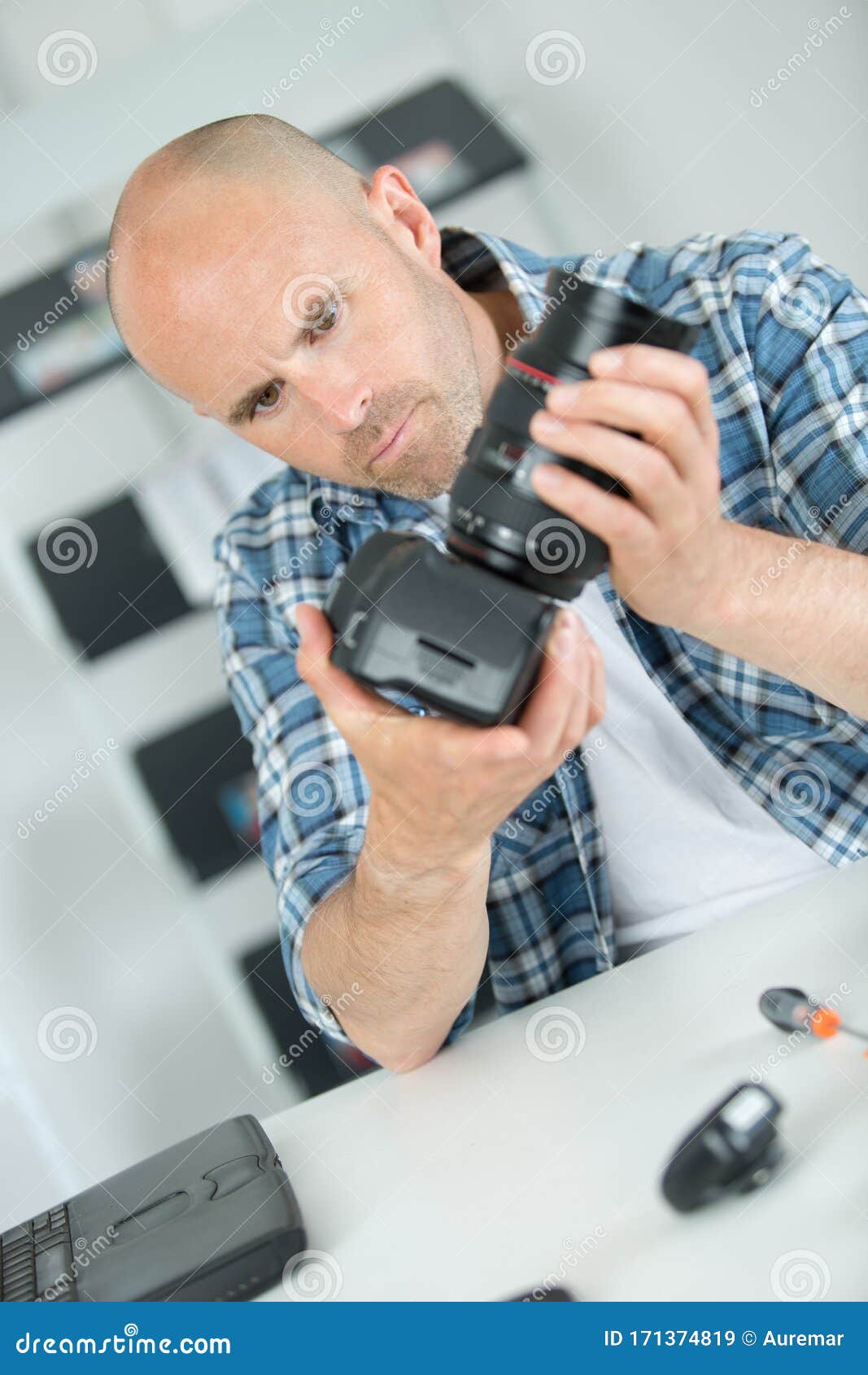 Portrait Man Assembling Camera Stock Image - Image of concept, body ...