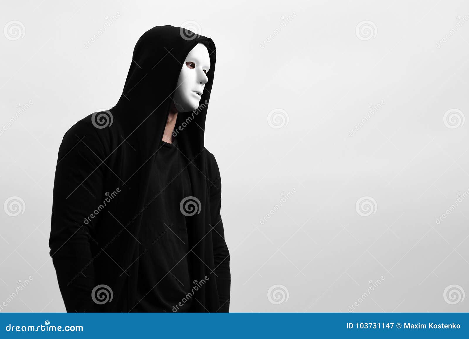Portrait of Man in Black Hoodie Wearing White Anonymous Mask. Stock ... Portrait of Man in Black Hoodie Wearing White Anonymous Mask. Stock ...