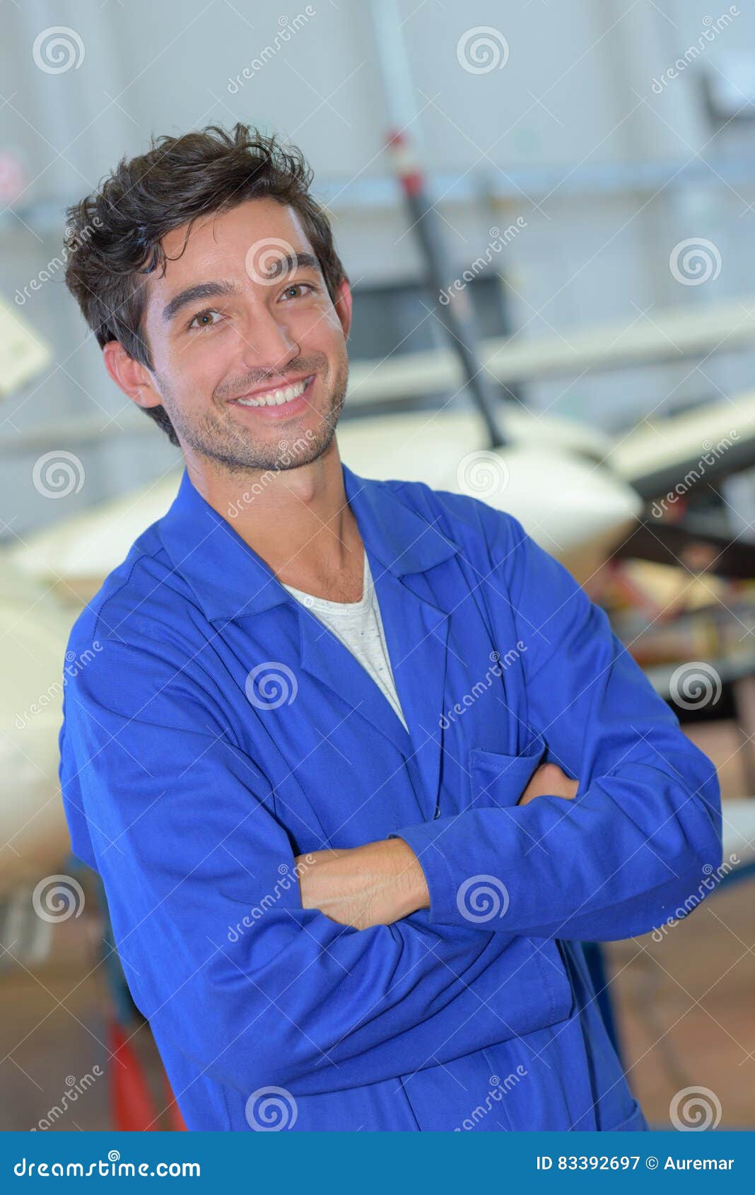 Portrait Man in Blue Overalls Stock Image - Image of aviation ...