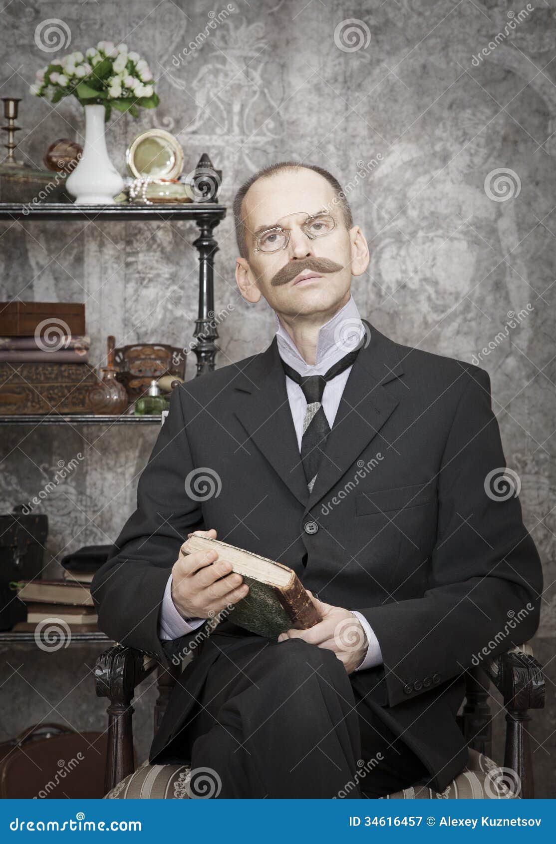 Portrait of Man with a Book Stock Image - Image of sitting, retro: 34616457