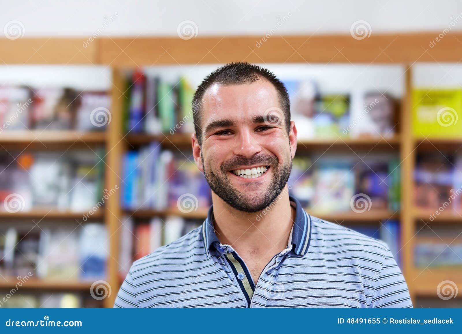 Portrait of a Man in a Bookstore Stock Image - Image of highschool ...