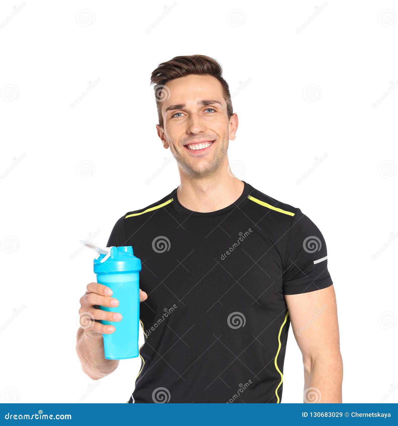Portrait of Man with Bottle of Protein Shake Stock Image - Image of ...
