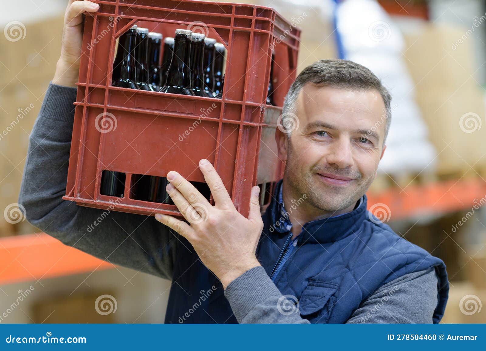 Portrait Man Carrying Crate Beer Stock Photo - Image of fermentation ...