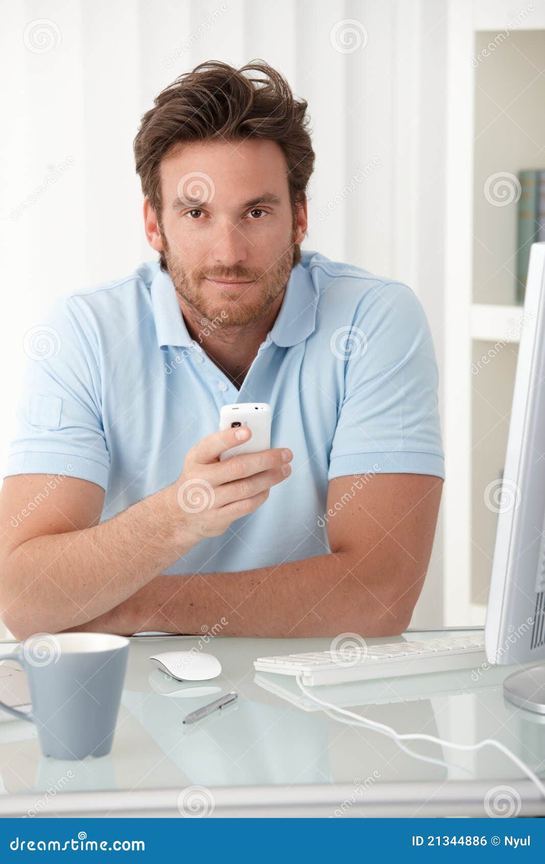 Portrait of Man with Cellphone Handheld Stock Photo - Image of ...