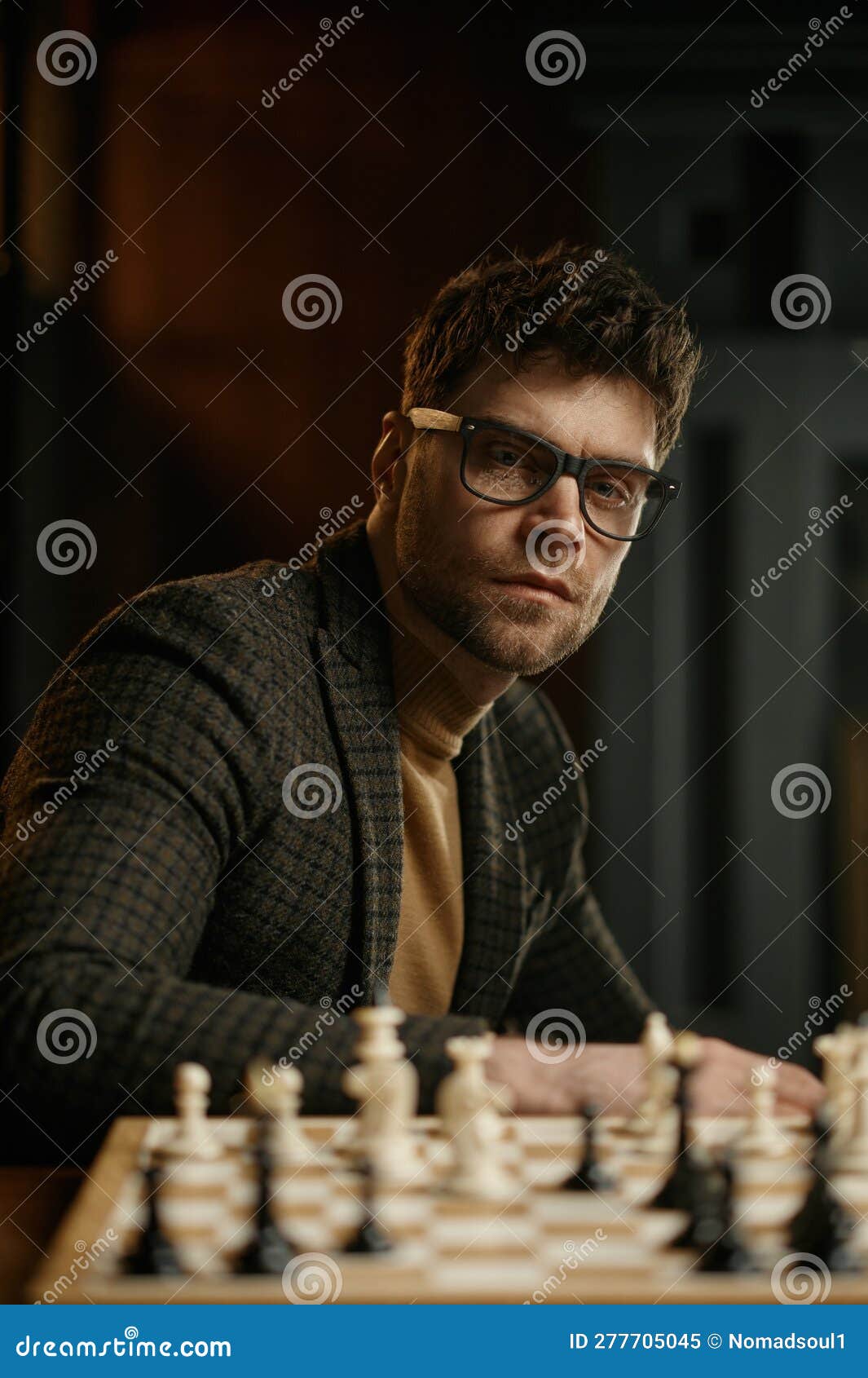 Portrait of Man Chess Player with Chessboard Stock Image - Image of ...
