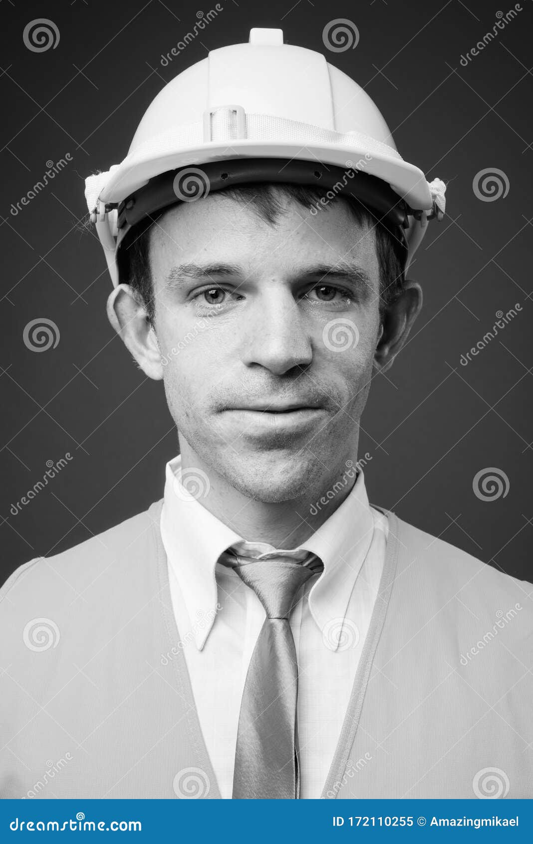 Portrait of Man Construction Worker Against Gray Background Stock Image ...