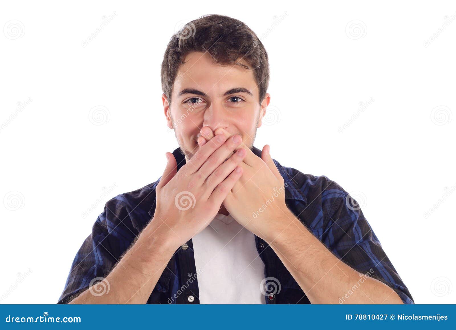 Portrait Of A Man Covering His Mouth Stock Image Image Of Adult