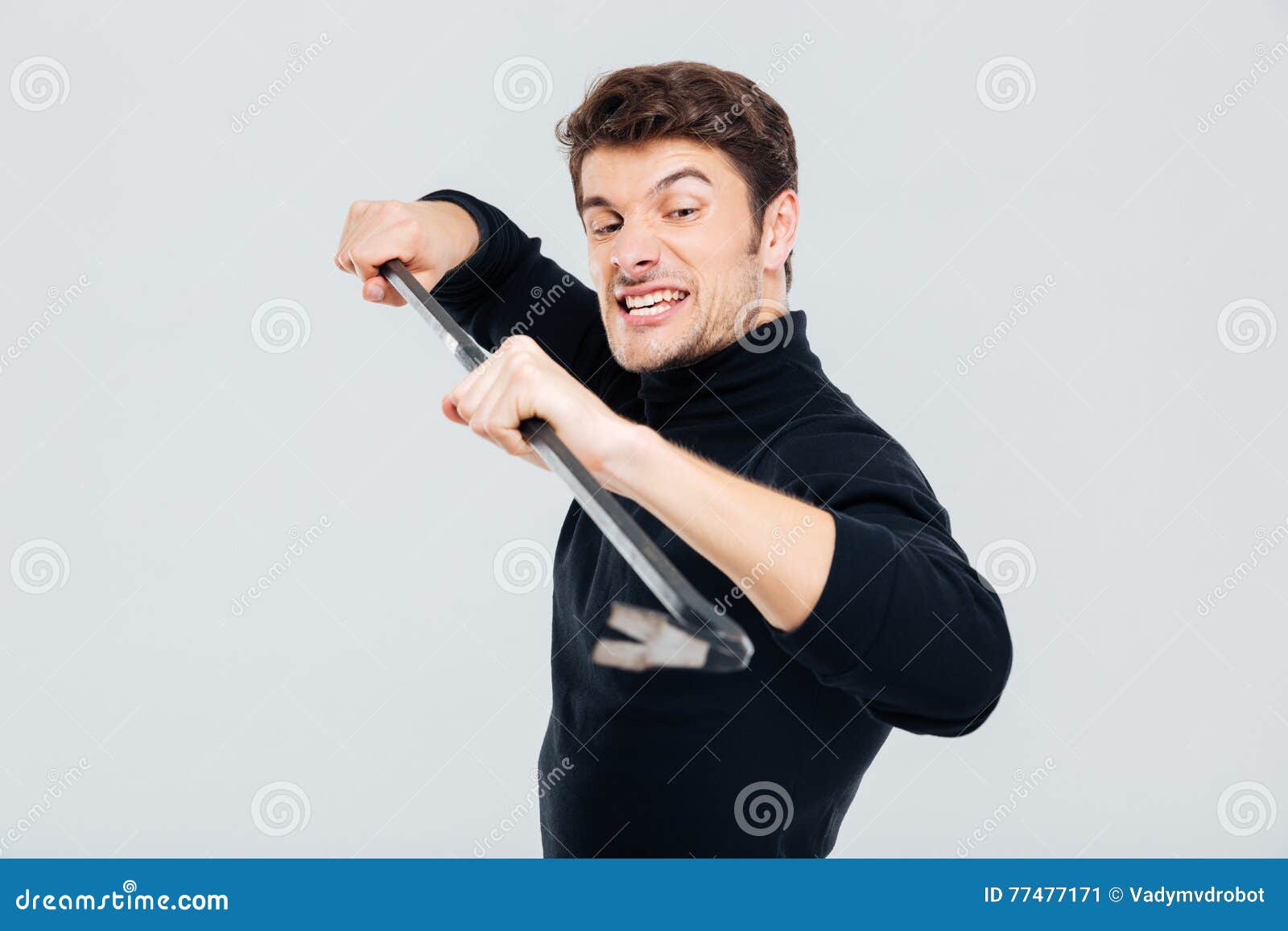 Portrait of Man Criminal Burglar Using Crowbar Stock Image - Image of ...