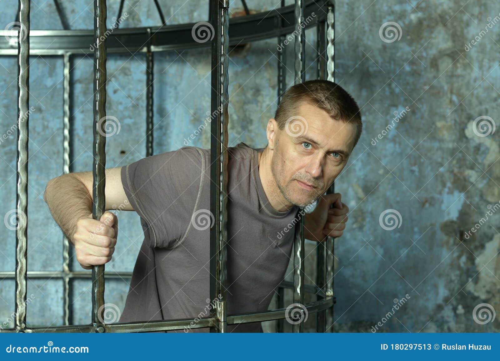 Portrait of Man Criminal in Cage, Prison Stock Image - Image of ...