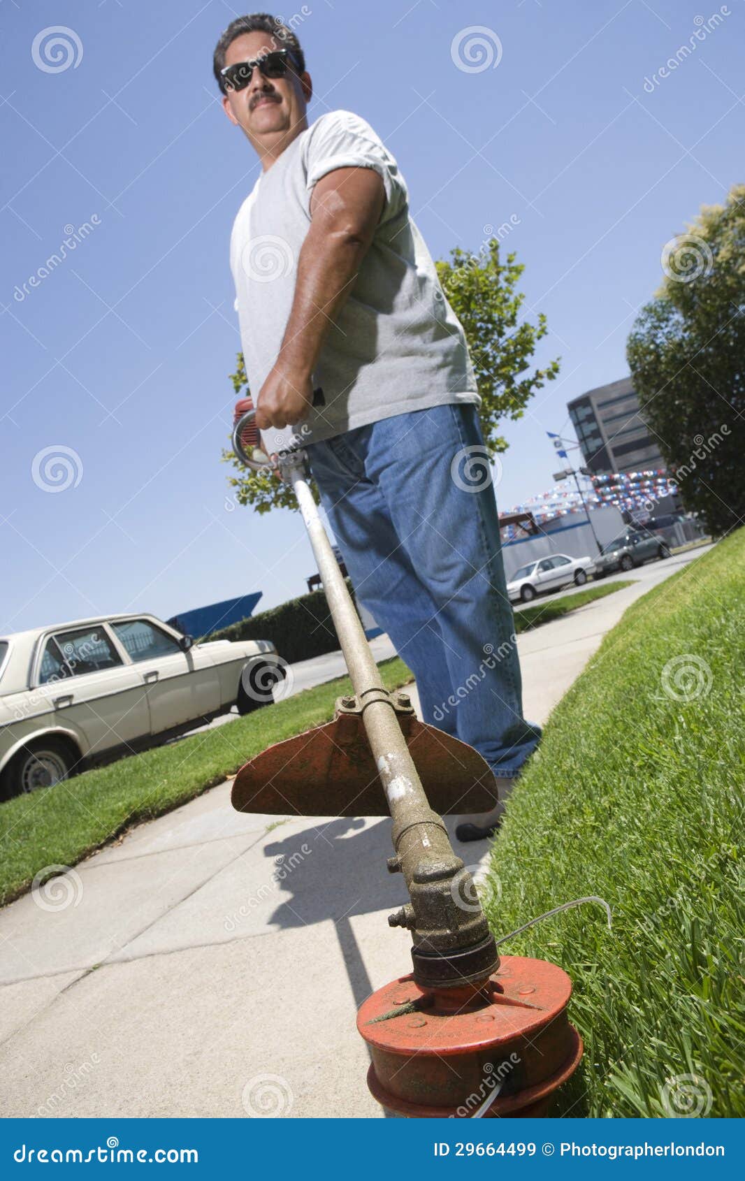 Portrait of Man Cutting Grass Stock Image - Image of person, sunlight ...
