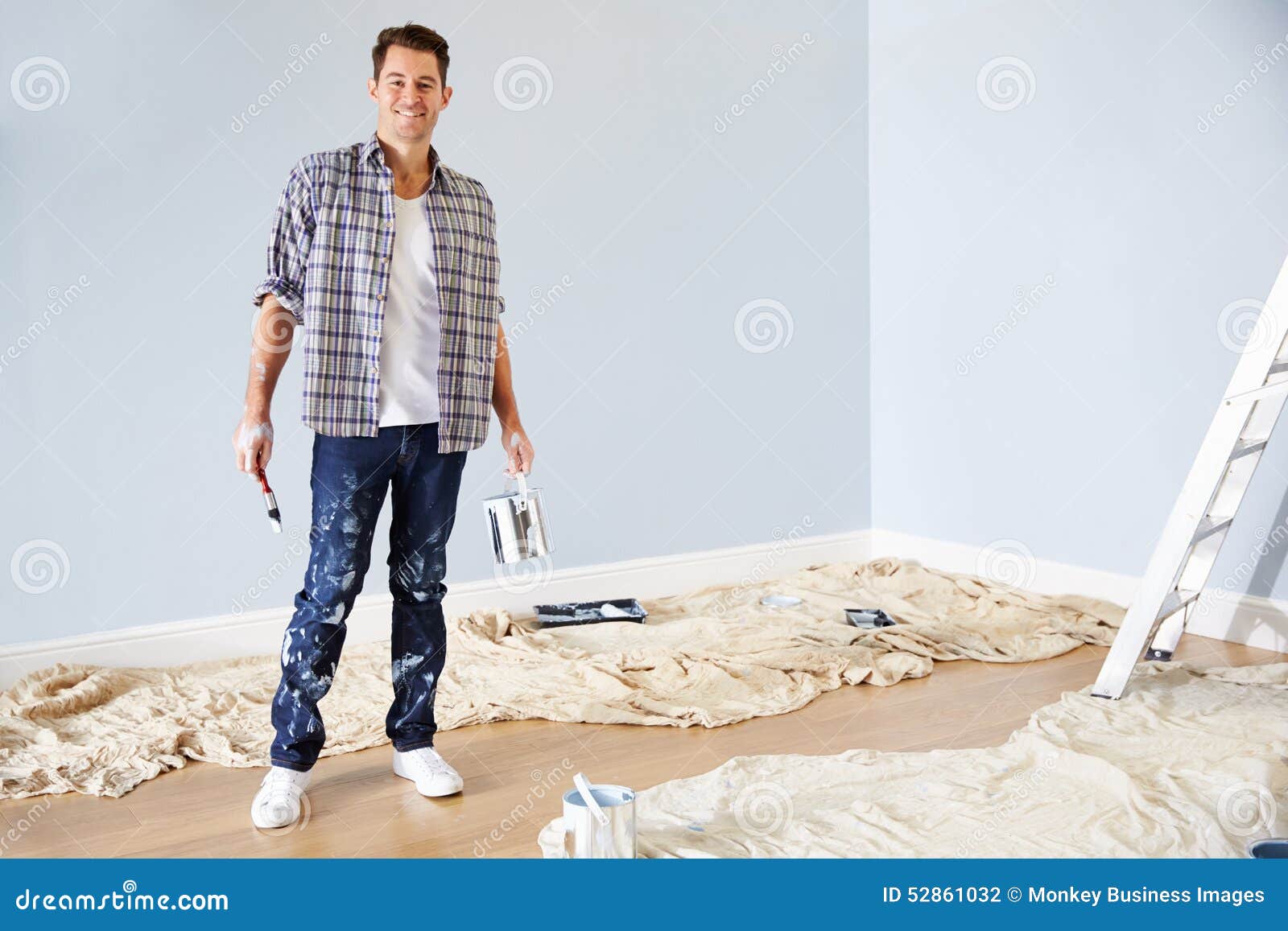 Portrait of Man Decorating Nursery for New Baby Stock Photo - Image of ...