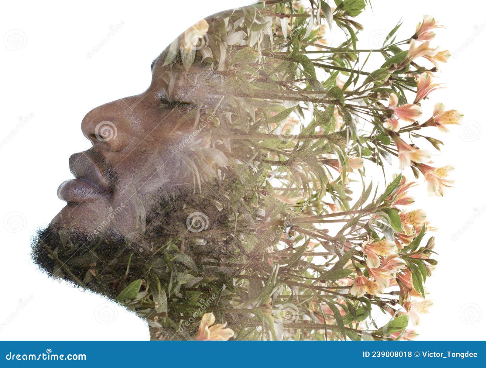 A Portrait of a Man Dissolving into Flowers in a Double Exposure ...