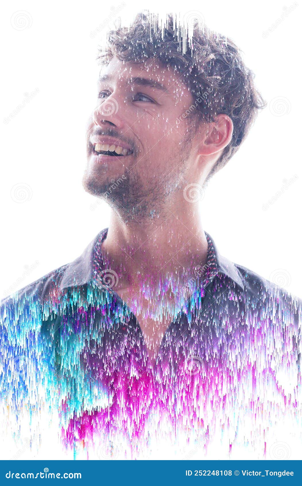 A Portrait of a Man Dissolving into a Glitch Effect Stock Photo - Image ...