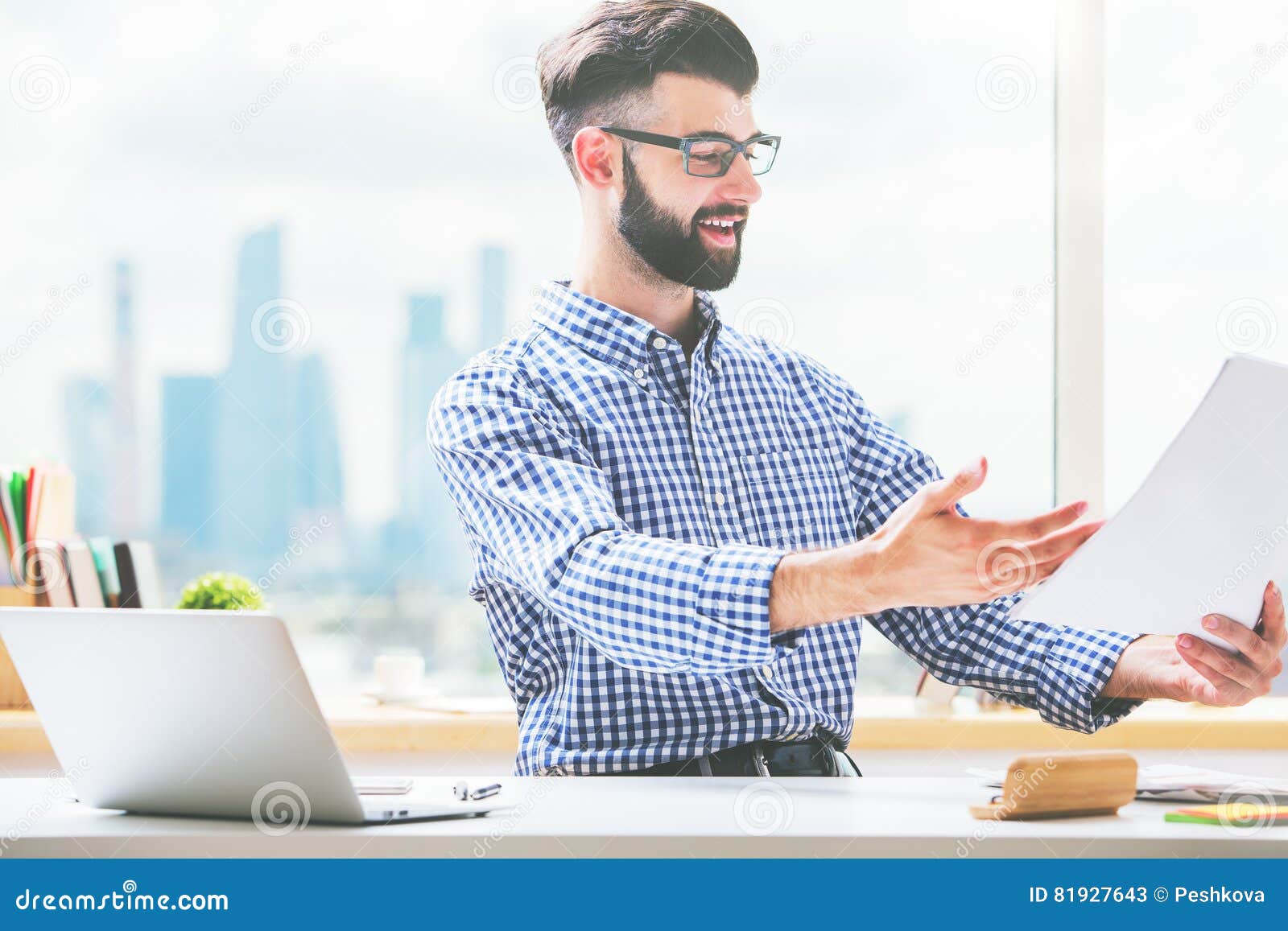 Portrait of Man with Document Stock Image - Image of hands, adult: 81927643