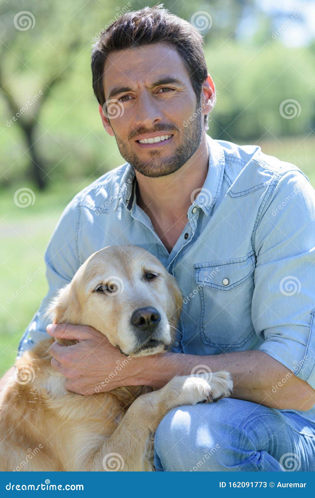 Portrait man with dog stock image. Image of nature, domestic - 162091773