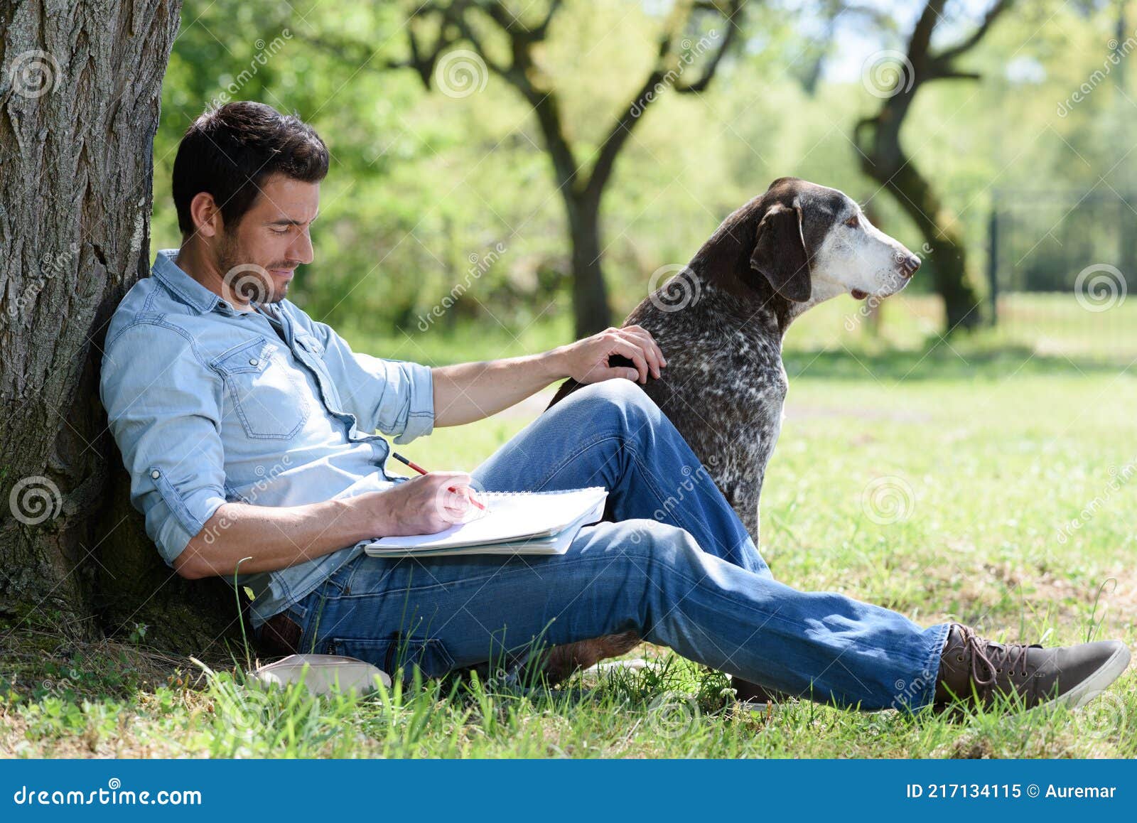 Portrait Man and Dog Outdoors Stock Image - Image of domestic, active ...