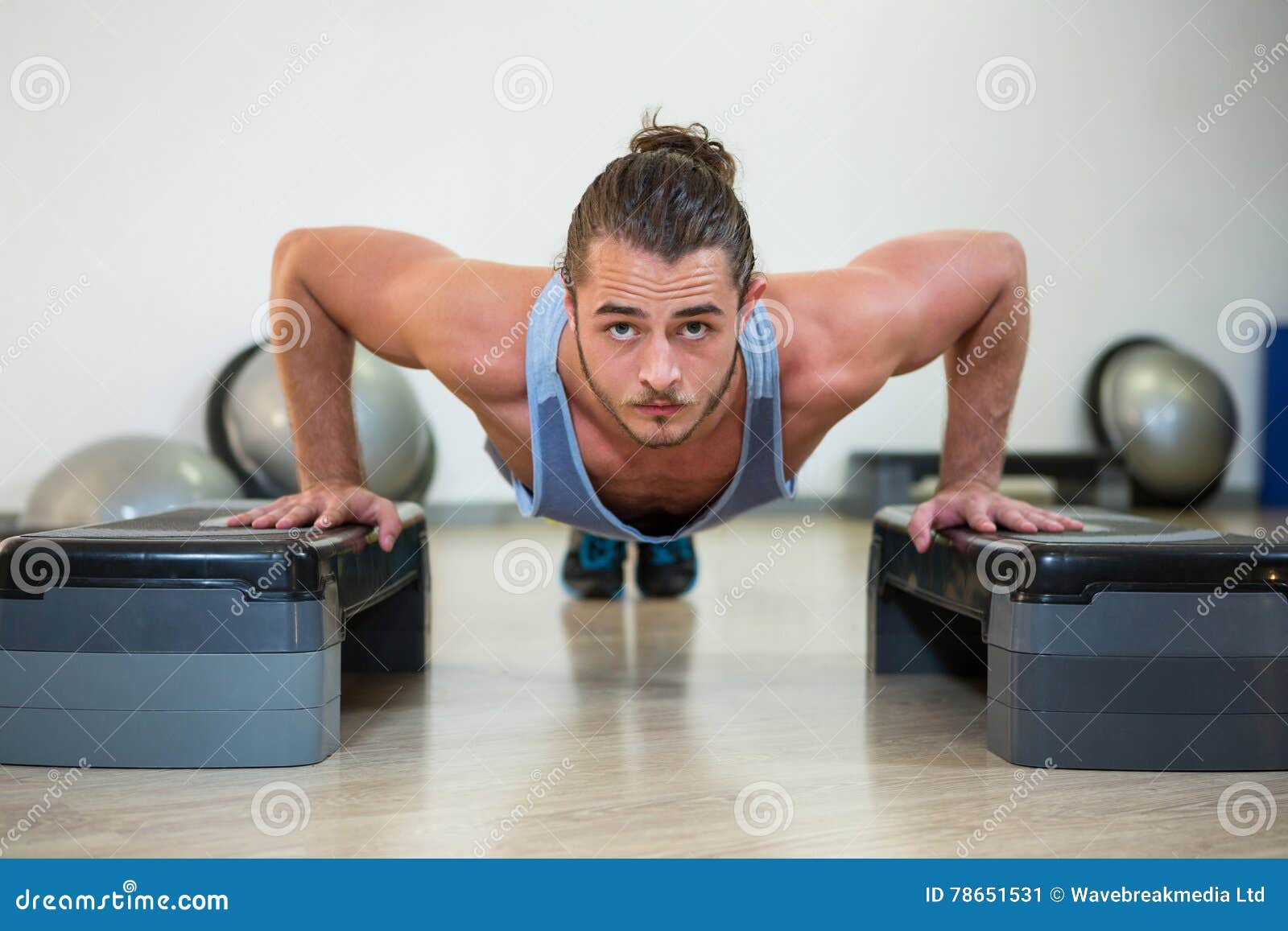 Portrait of Man Doing Aerobic Exercise on Stepper Stock Image - Image ...