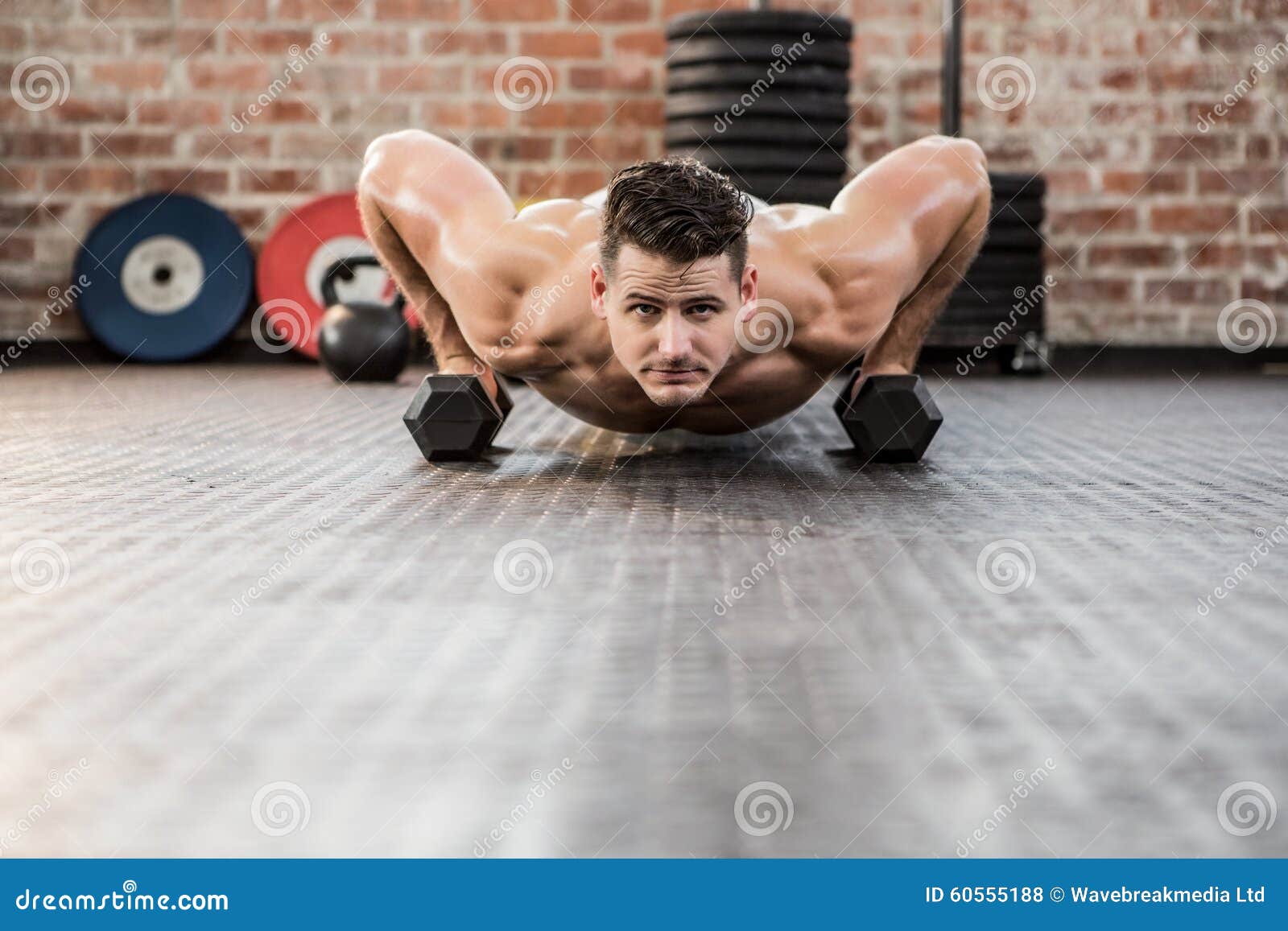 Portrait of Man Doing Dumbbell Push Ups Stock Photo - Image of fitness ...