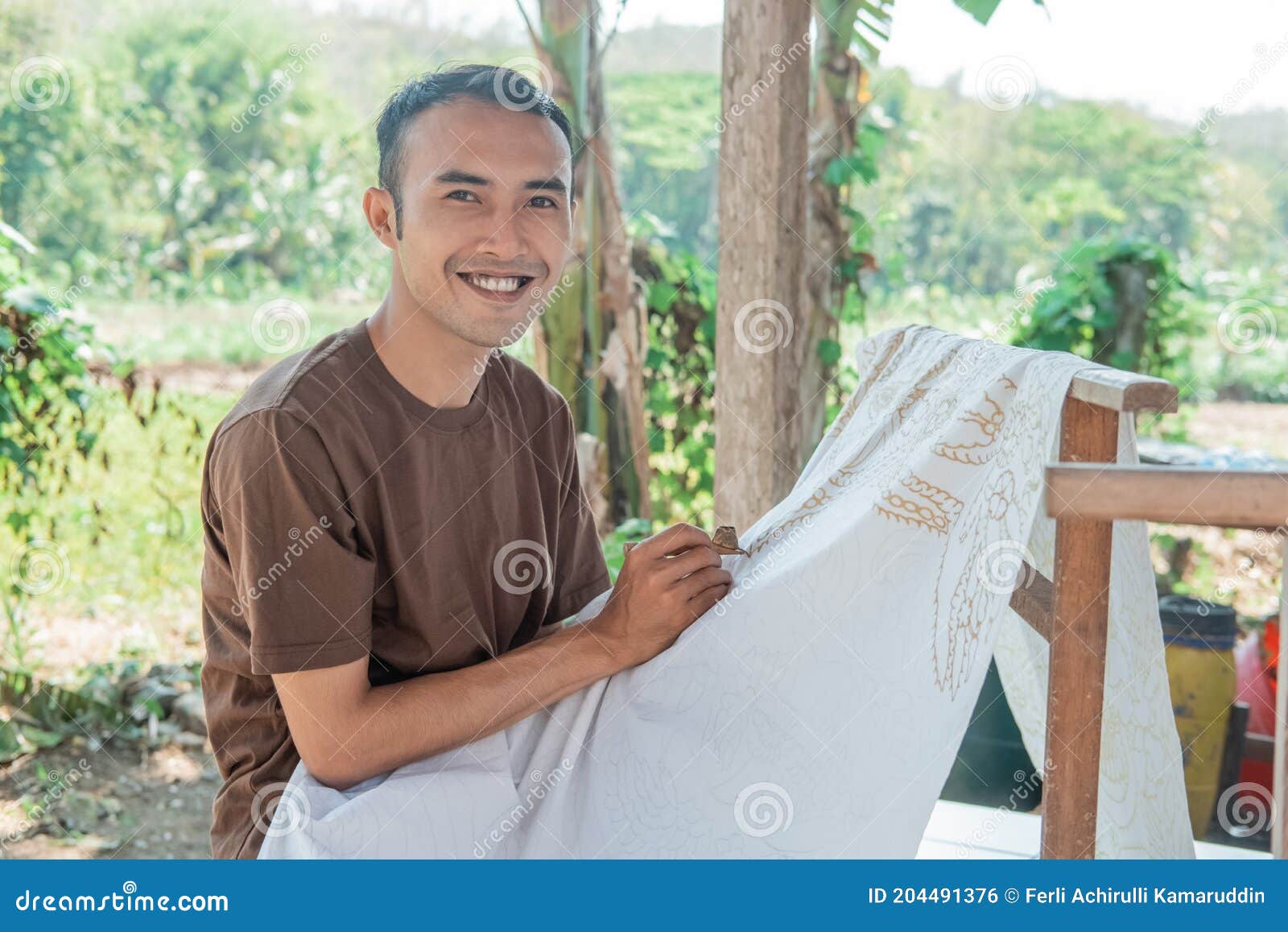 Portrait of a Man Drawing Batik Stock Photo - Image of background ...