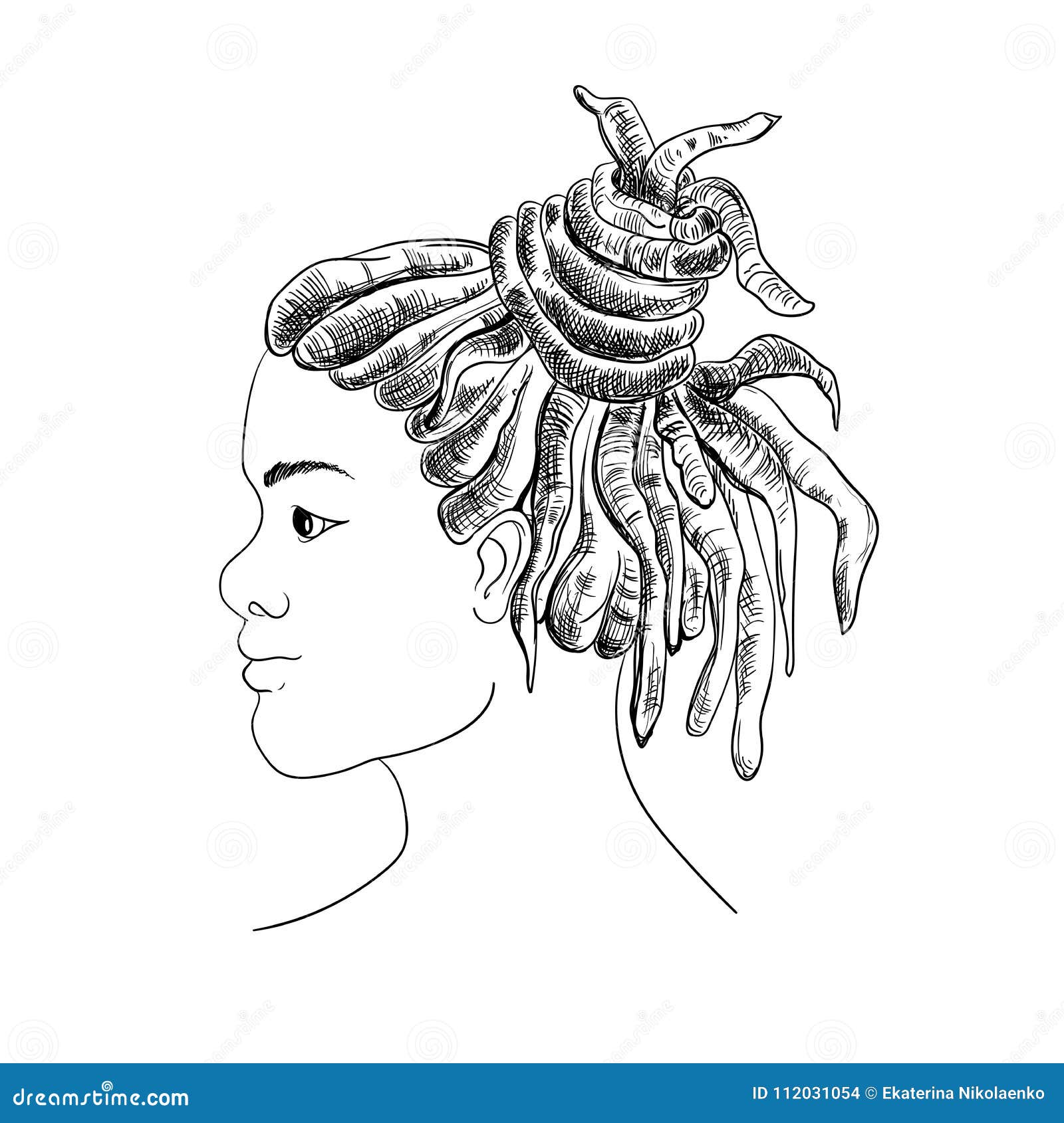 Portrait of Man with Dreadlocks in Profile. Isolated on White ...