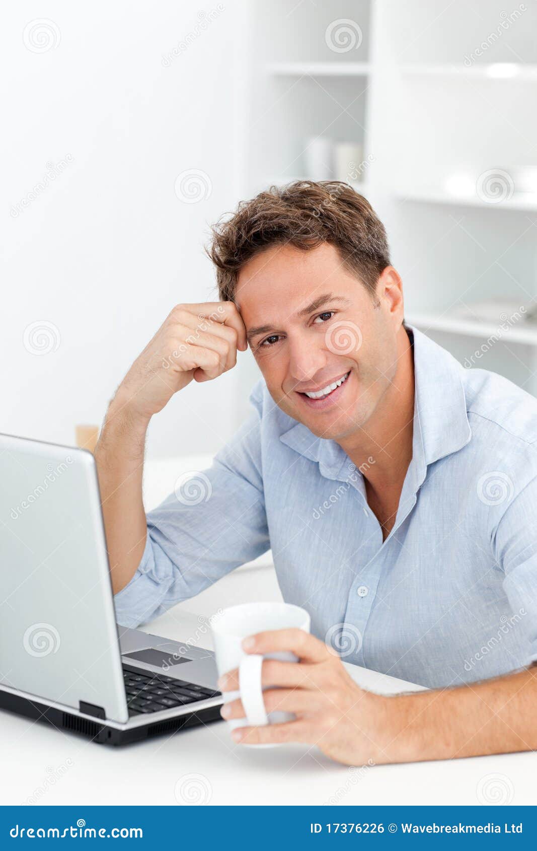Portrait of Man Drinking Coffee while Working Stock Photo - Image of ...