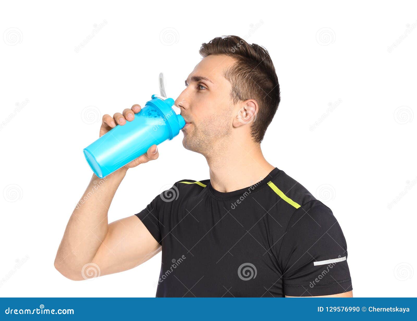 Portrait of Man Drinking Protein Shake Stock Photo - Image of athlete ...