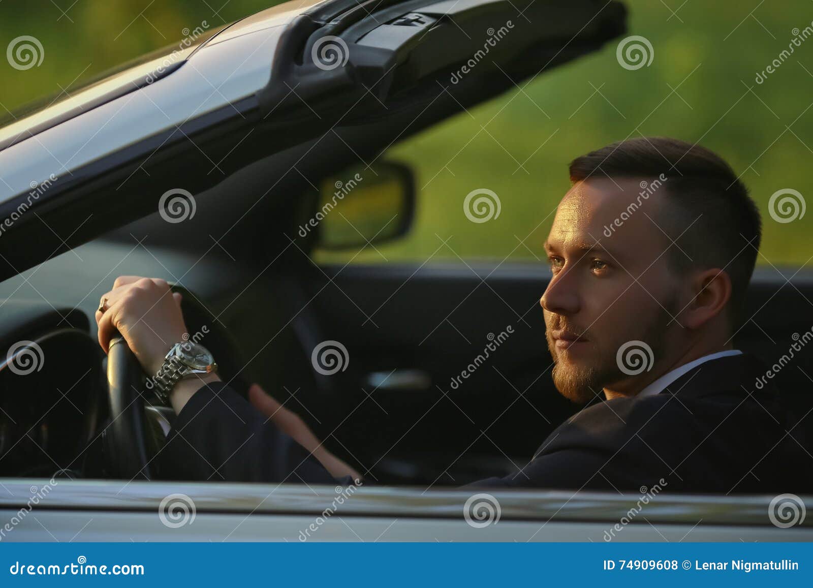 Portrait of a Man, Driving a Convertible Stock Photo - Image of ...